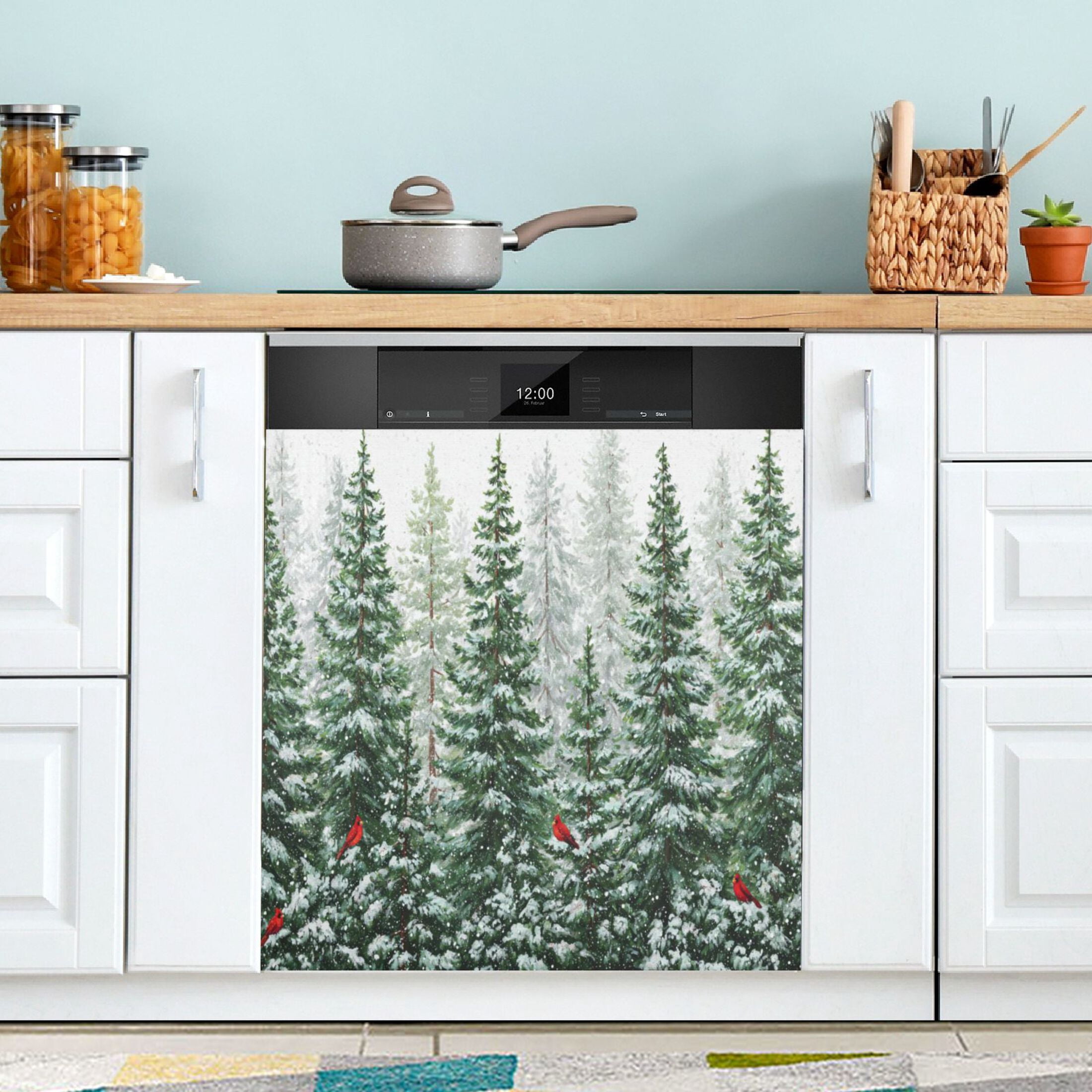 Qxltty Winter Green Pine Tree Magnetic Dishwasher Sticker Refrigerator ...