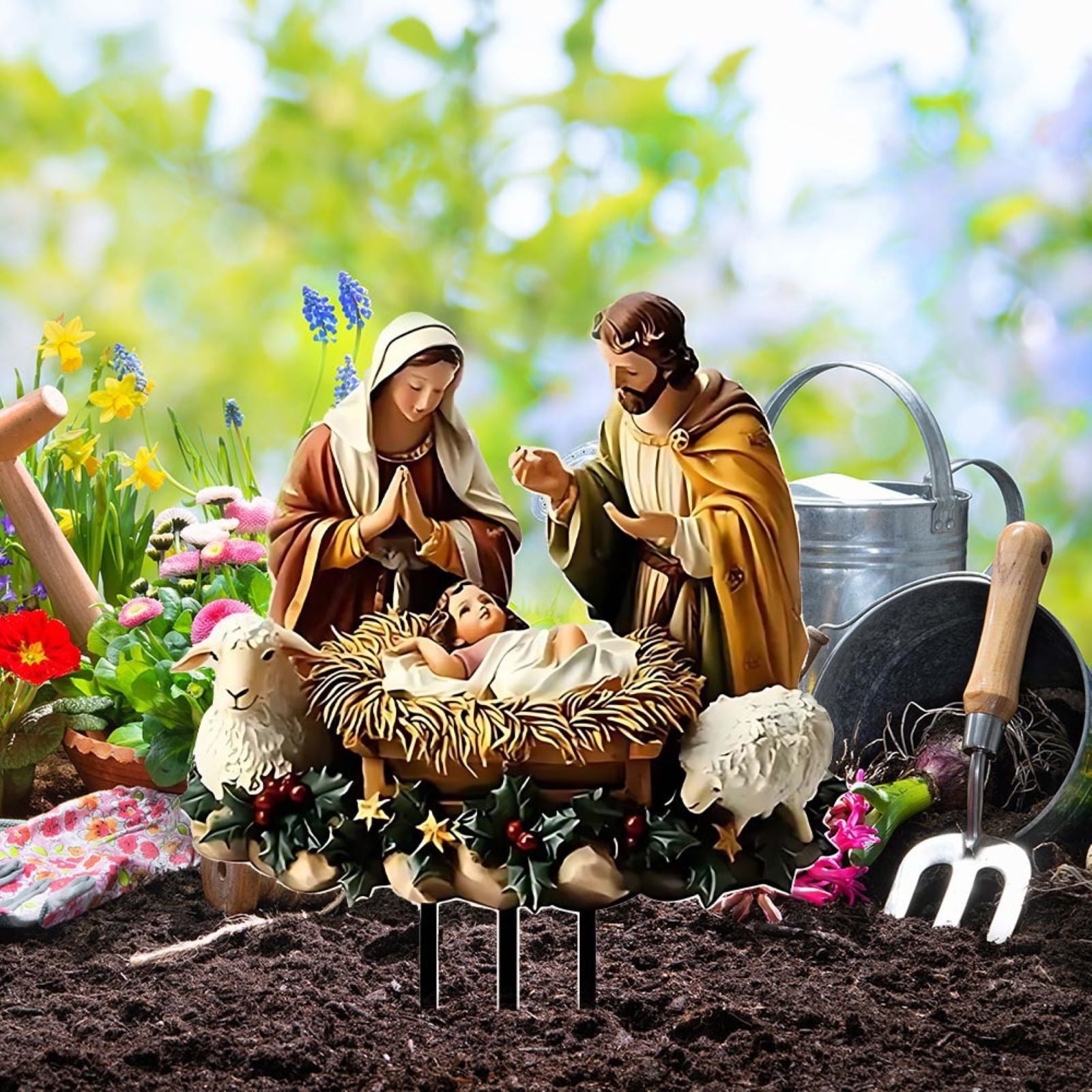 Comefolife 2D Slim Lamb of God Nativity Scene Decoration, 11.8" H ...