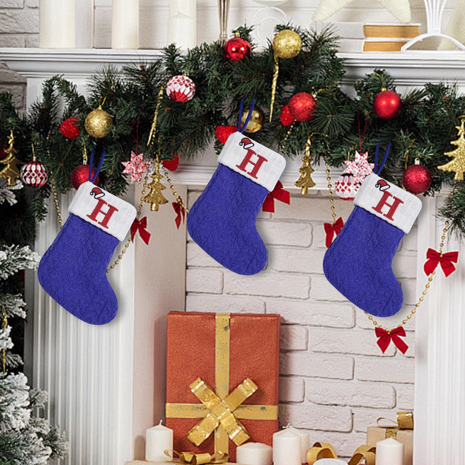 Comefolife Blue Knit Monogram Christmas Stockings.Personalized Initial ...