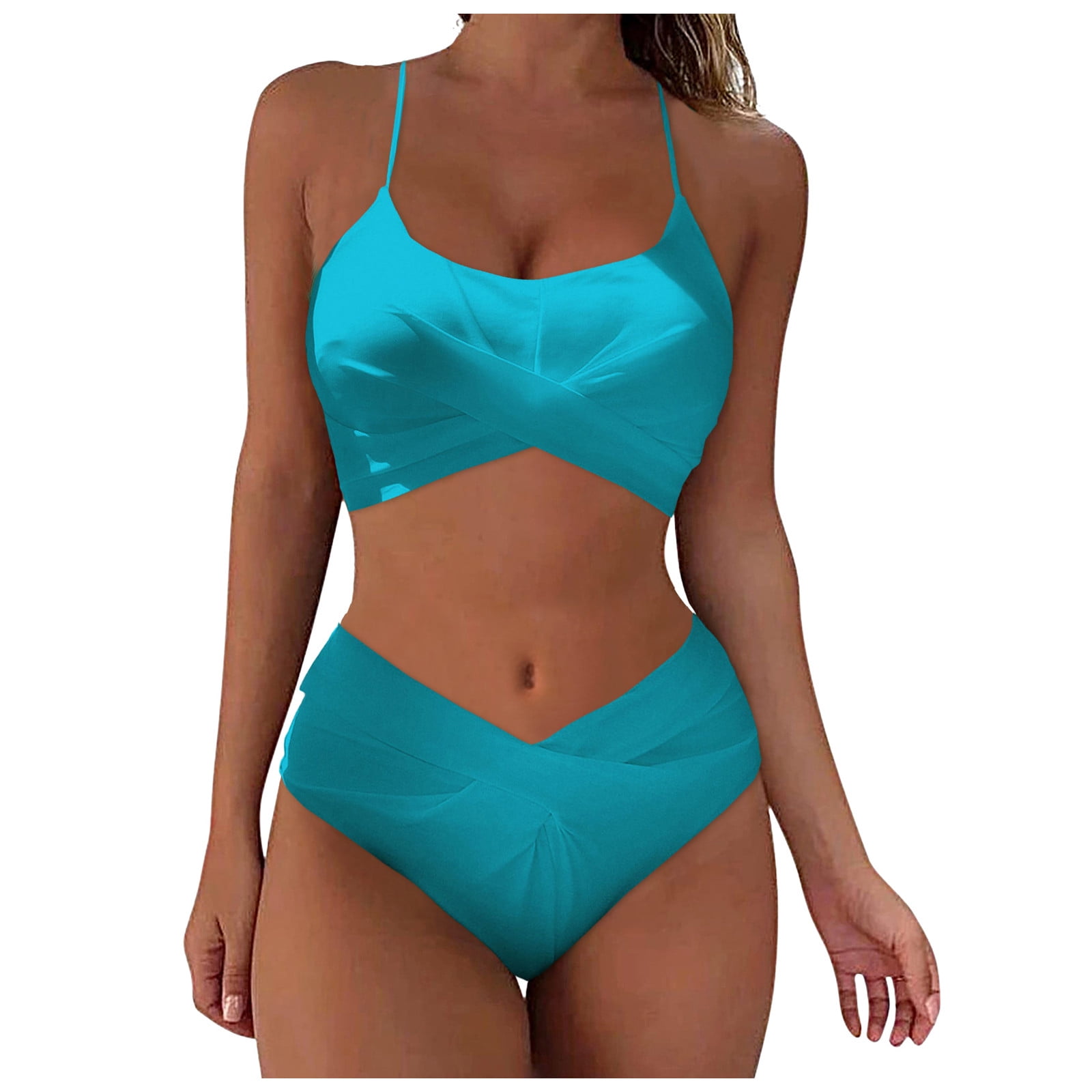 Qxutpo Womens Swimsuits Solid Color 2 Piece High Waist Split Sexy