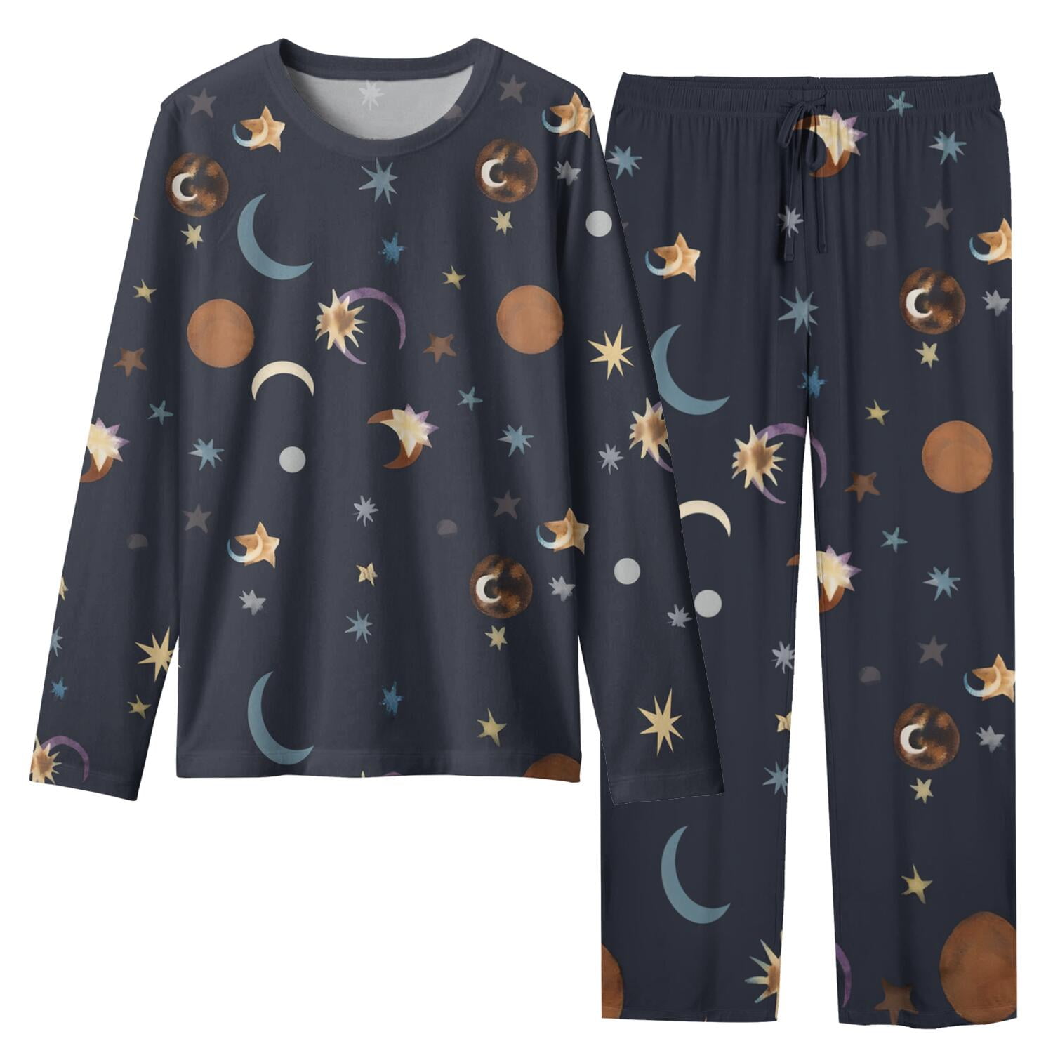Qyasdhnx Stars Moon Dark Blue Comfortable Polyester Long Sleeve Pyjamas ...