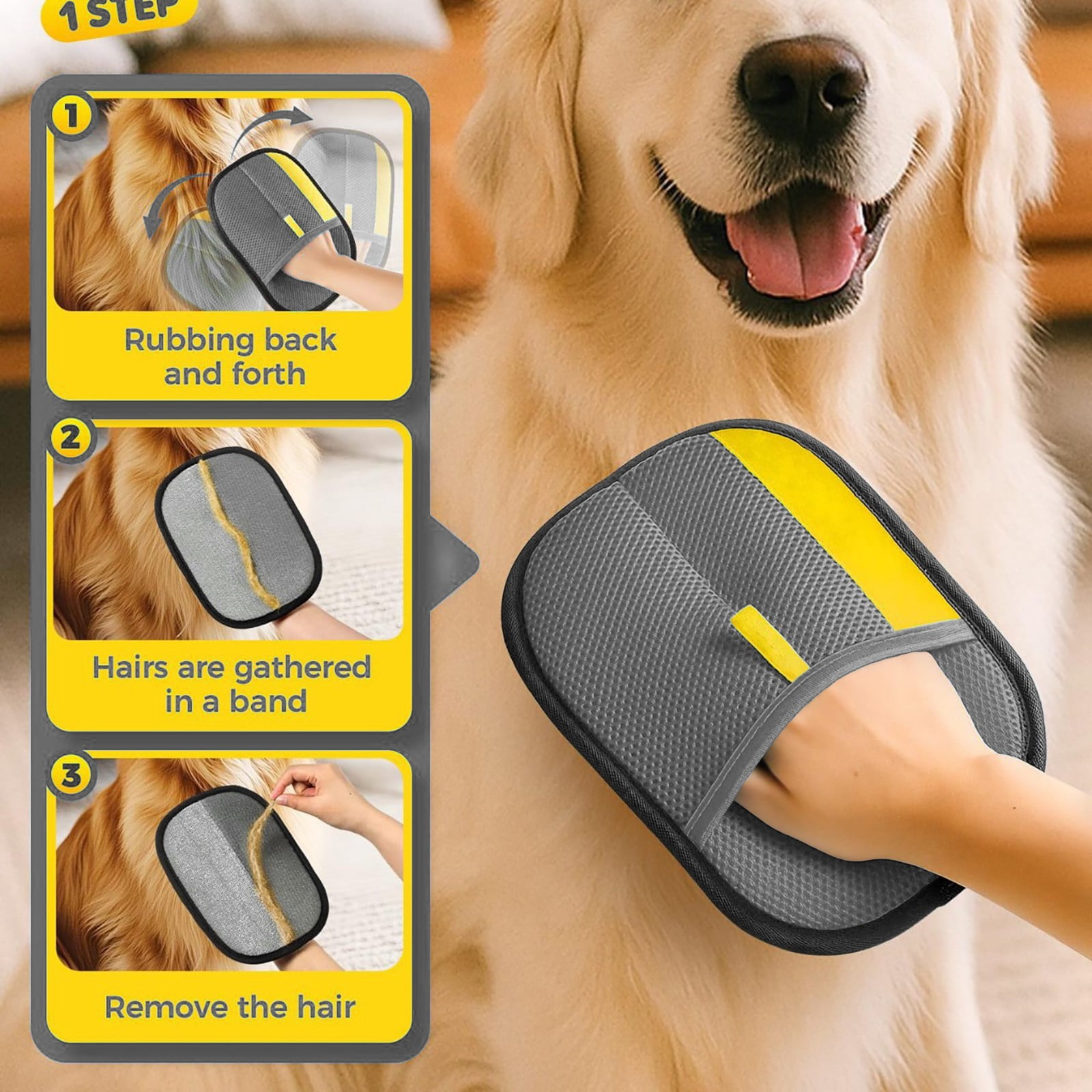 Qyaukm Double-Sided Grooming Gloves for Dogs & Cats, Deshedding Gloves ...