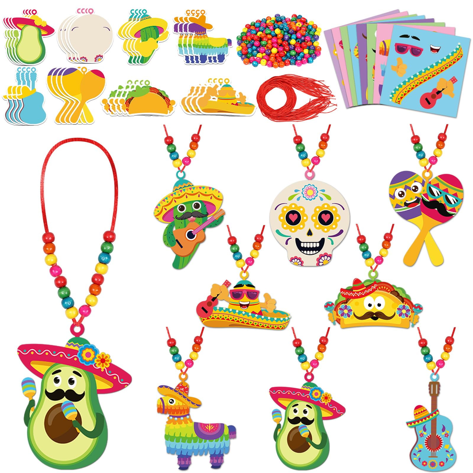 Qyeahkj Mexican Fiesta Craft Kit for Kids 32 DIY Necklace Art Craft ...