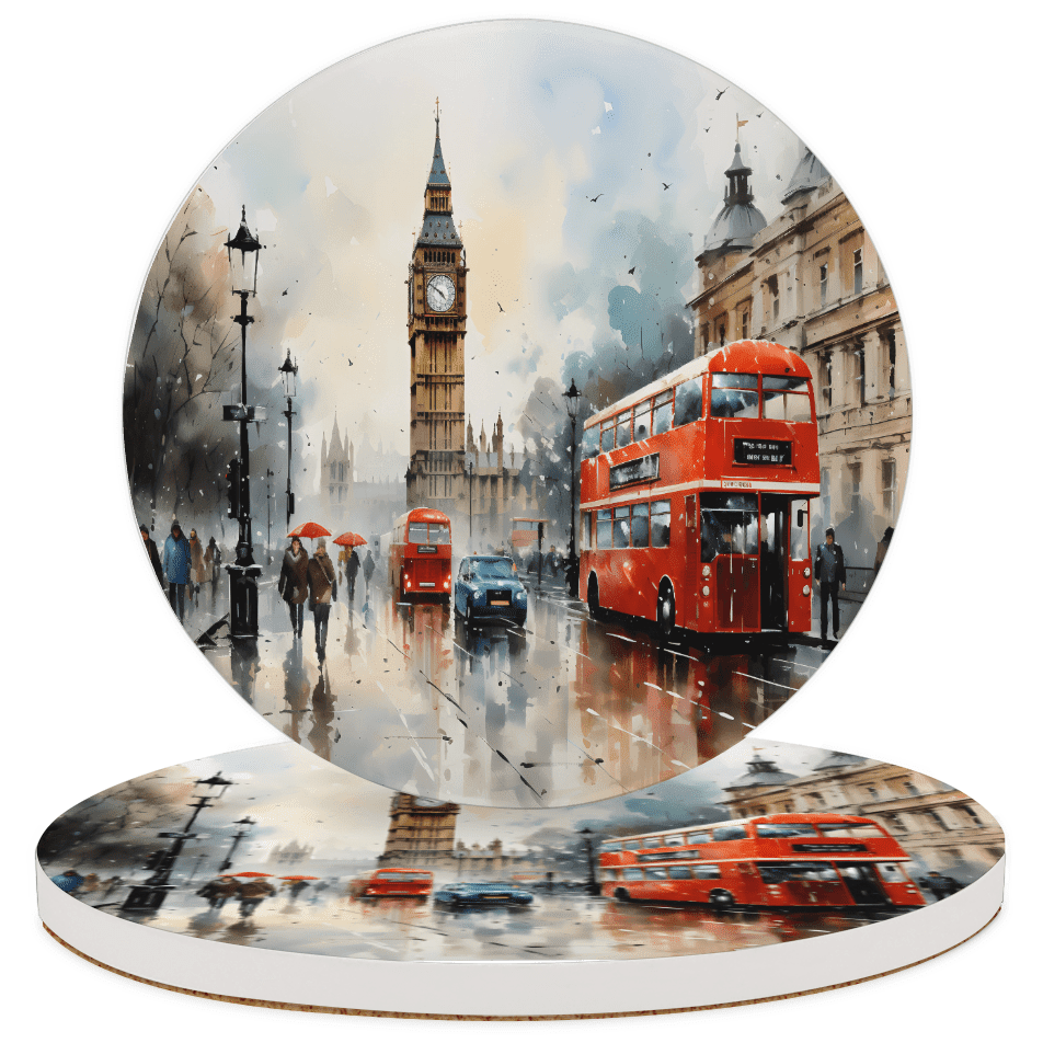 Qzaxky Round Coasters Set of 2, London Street Absorbent Ceramic Coaster ...