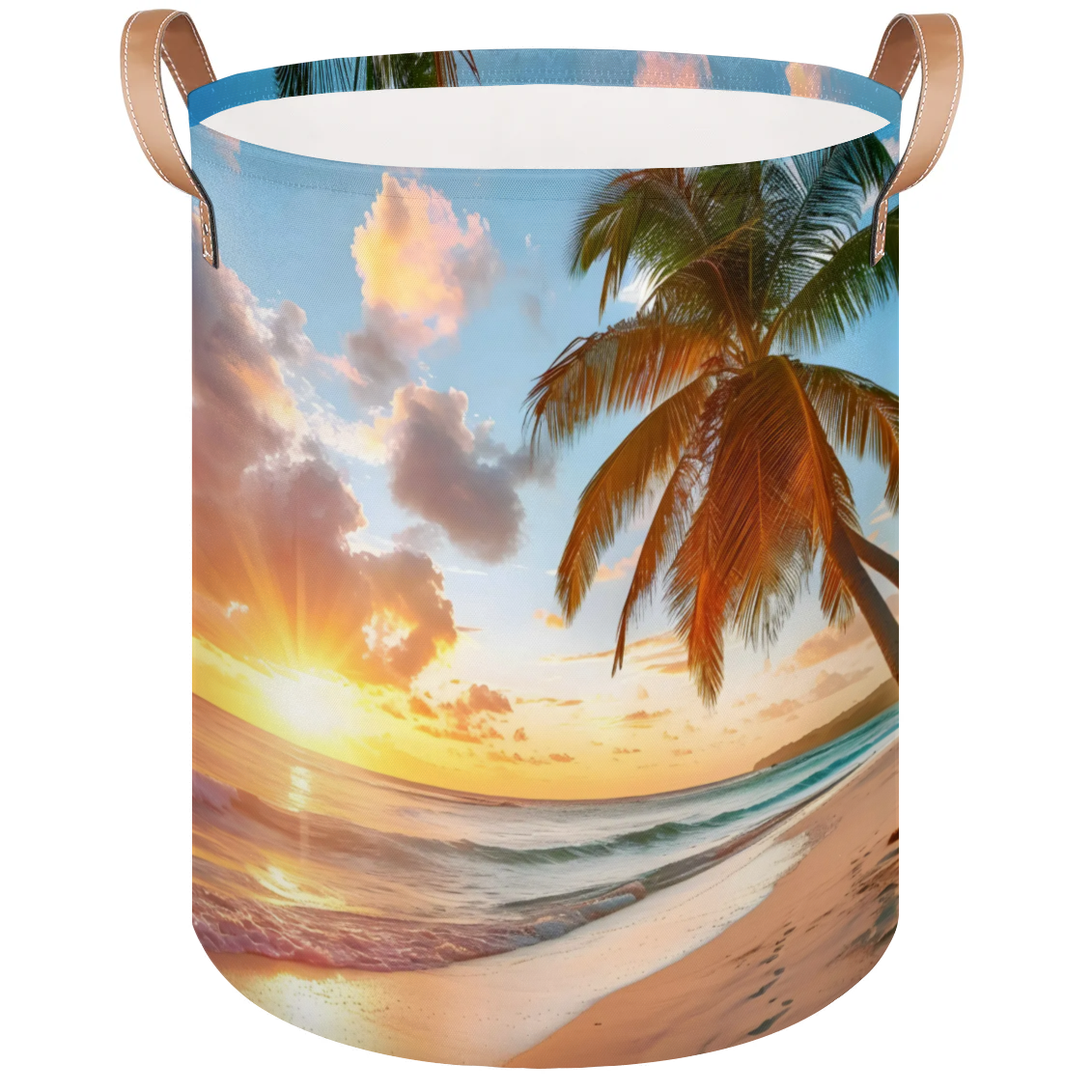 Qzaxky Sea Beach Palm Trees Laundry Basket Organizer Foldable Tall ...