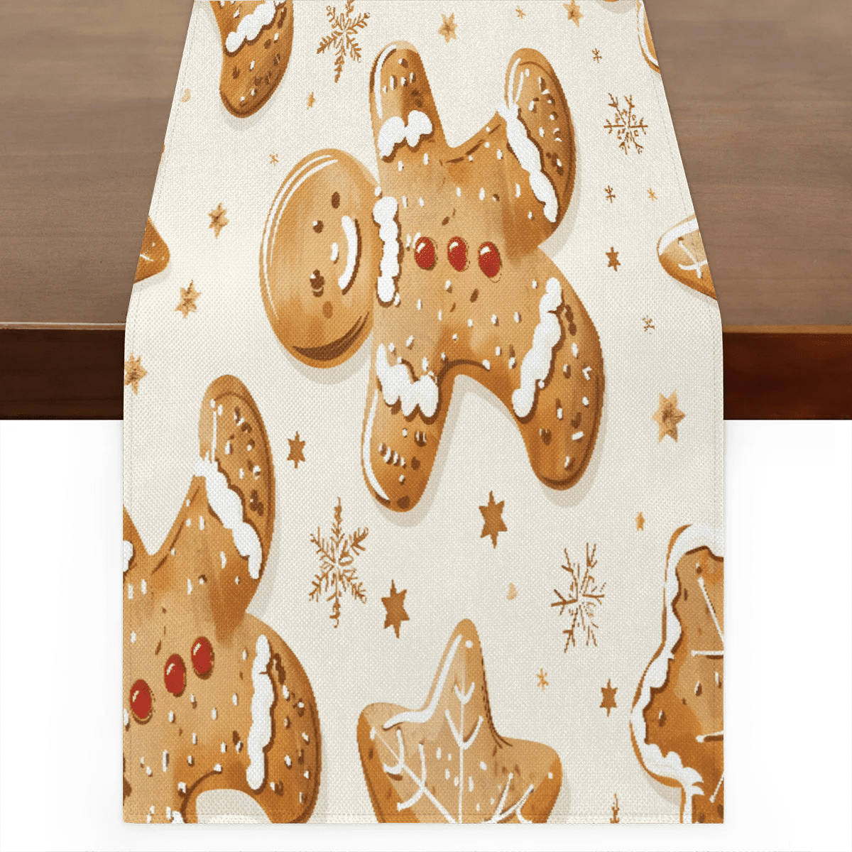 Qzaxky Table Runner Boho Table Runner Christmas Gingerbread Man Gold ...