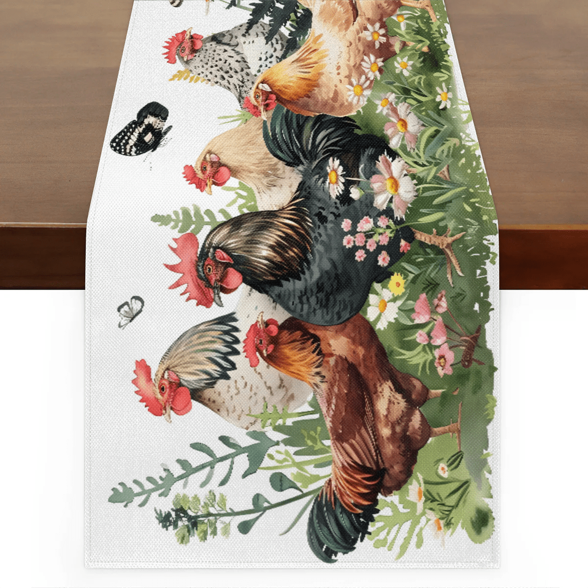 Qzaxky Table Runner Boho Table Runner Farmhouse Rooster Animal Country ...
