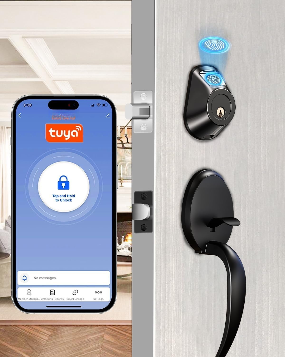 (R) 5-in-1 Deadbolt Lock with Handle, Fingerprint & Entry, WiFi Remote ...