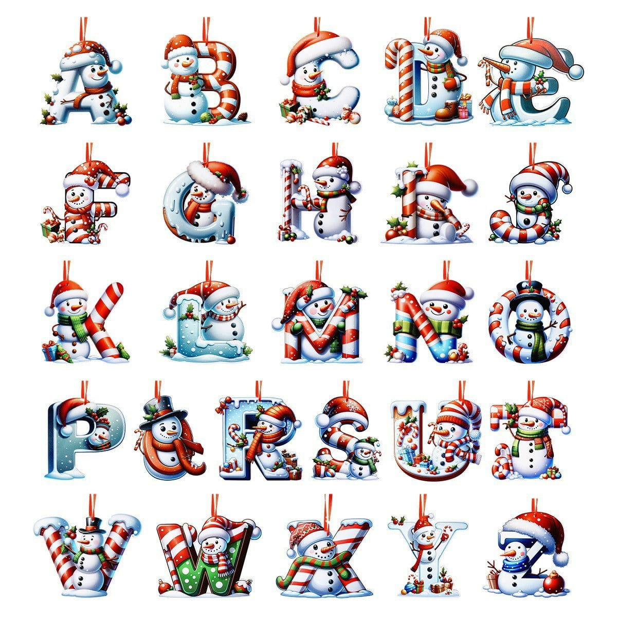 R Acrylic 2D Christmas Snowman Letter Hanging Ornament Tree Decoration ...
