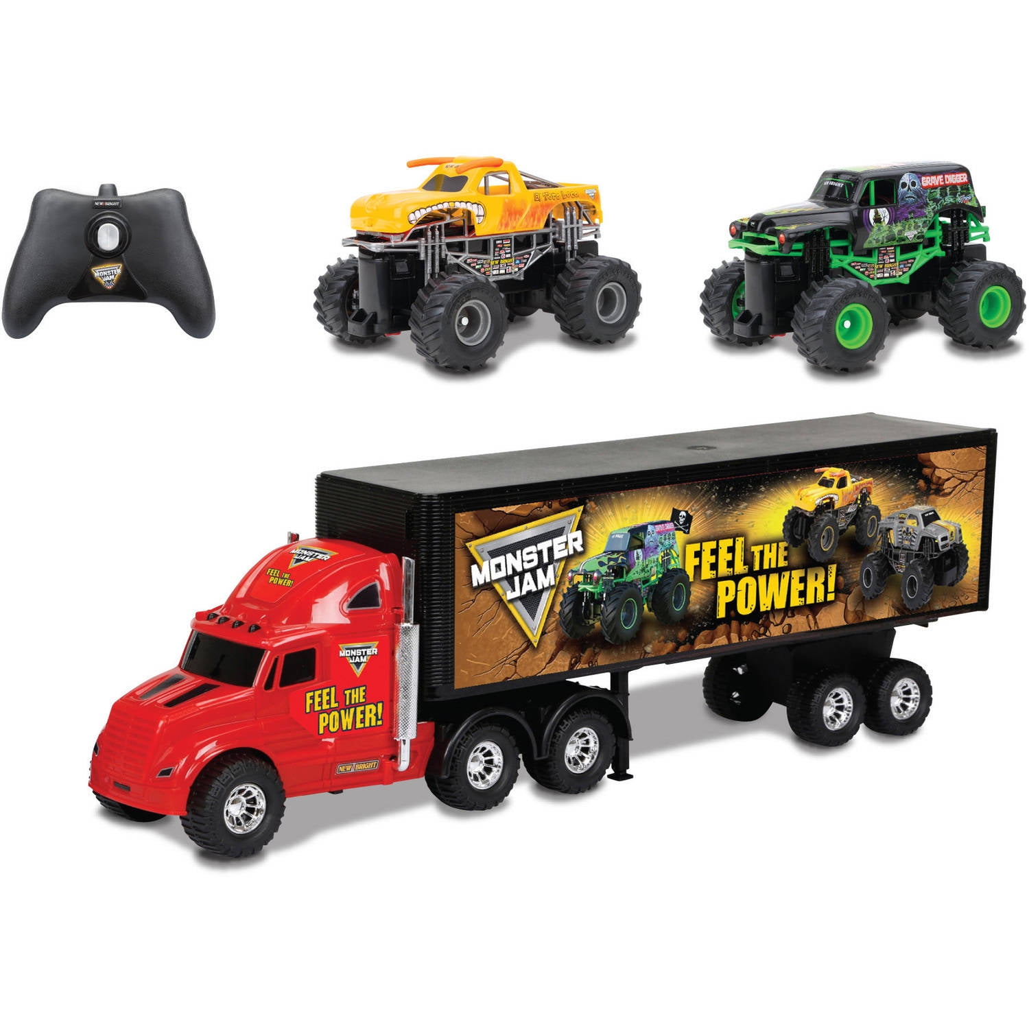 New Bright Radio Control Monster Jam Hauler Set with Grave Digger and ...