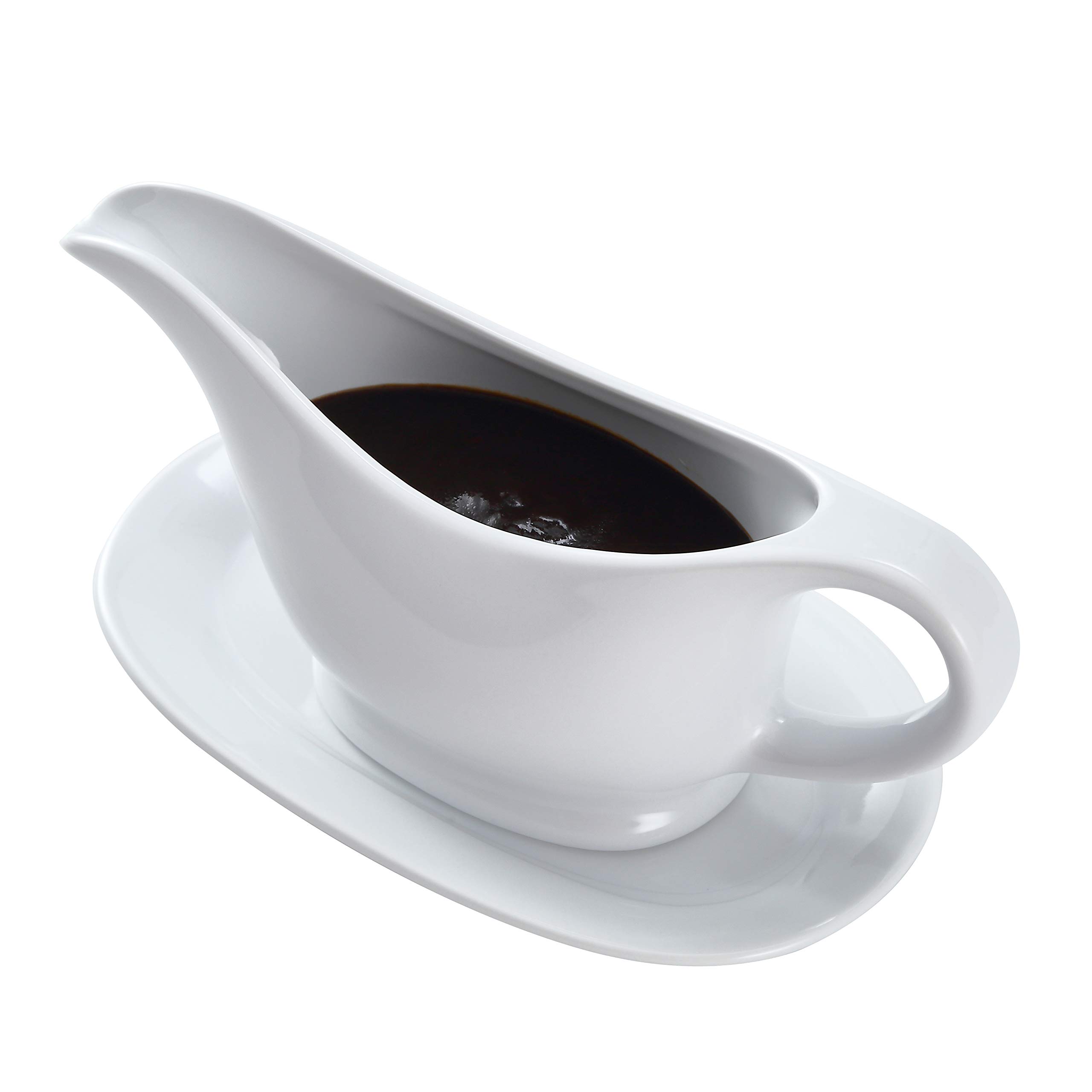 HIC Hotel Gravy Sauce Boat with Saucer Stand, Fine White Porcelain, 24 ...