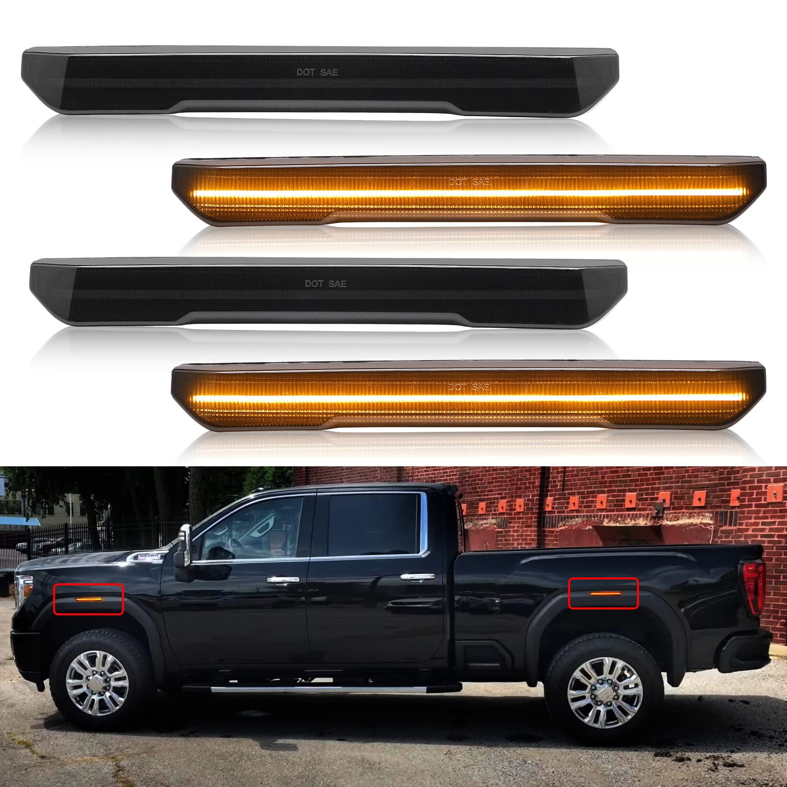 R&F Auto 4PCS Amber RRF12 Smoked Lens LED Side Marker Lights ...