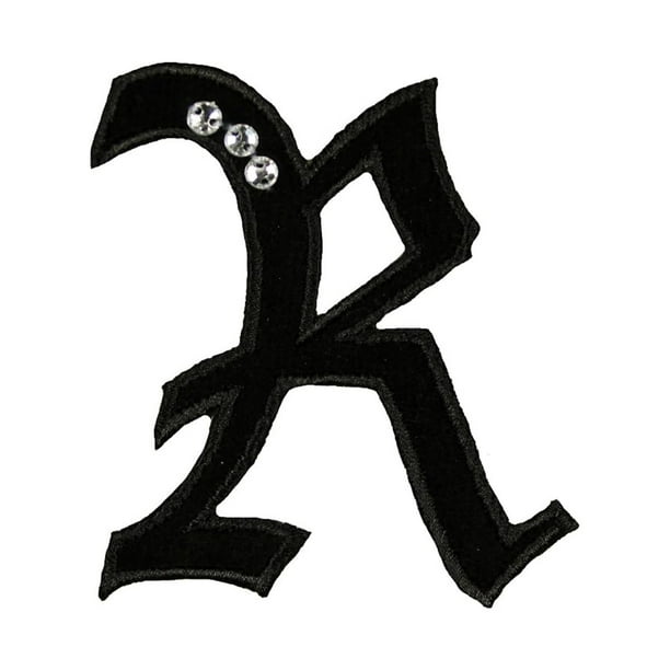 R Gothic Letter Patch With jewels Initials Badge Embroidered Sew On ...