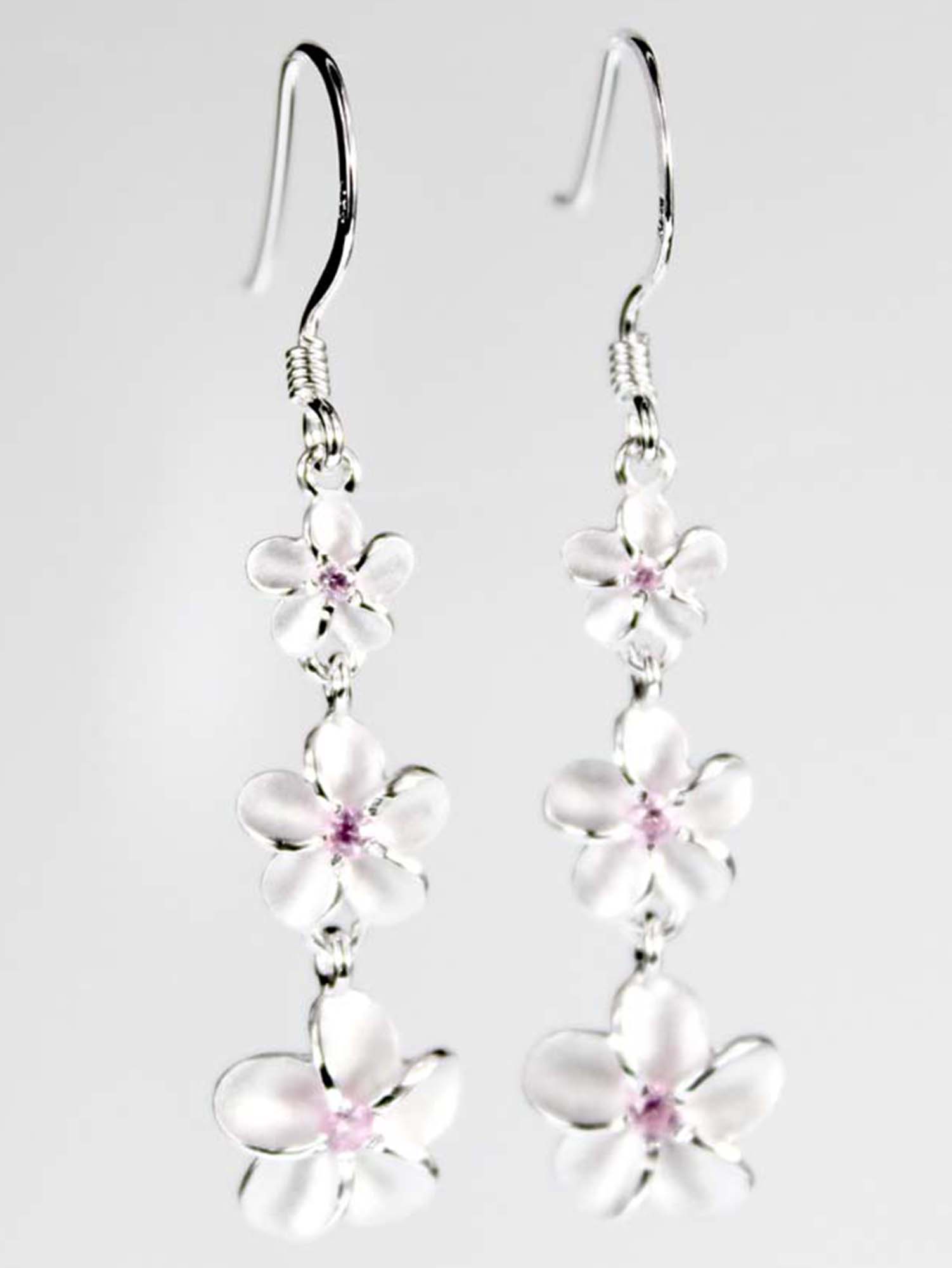 R.H. Jewelry Sterling Silver 3 Plumeria Flower Dangling Earrings ...