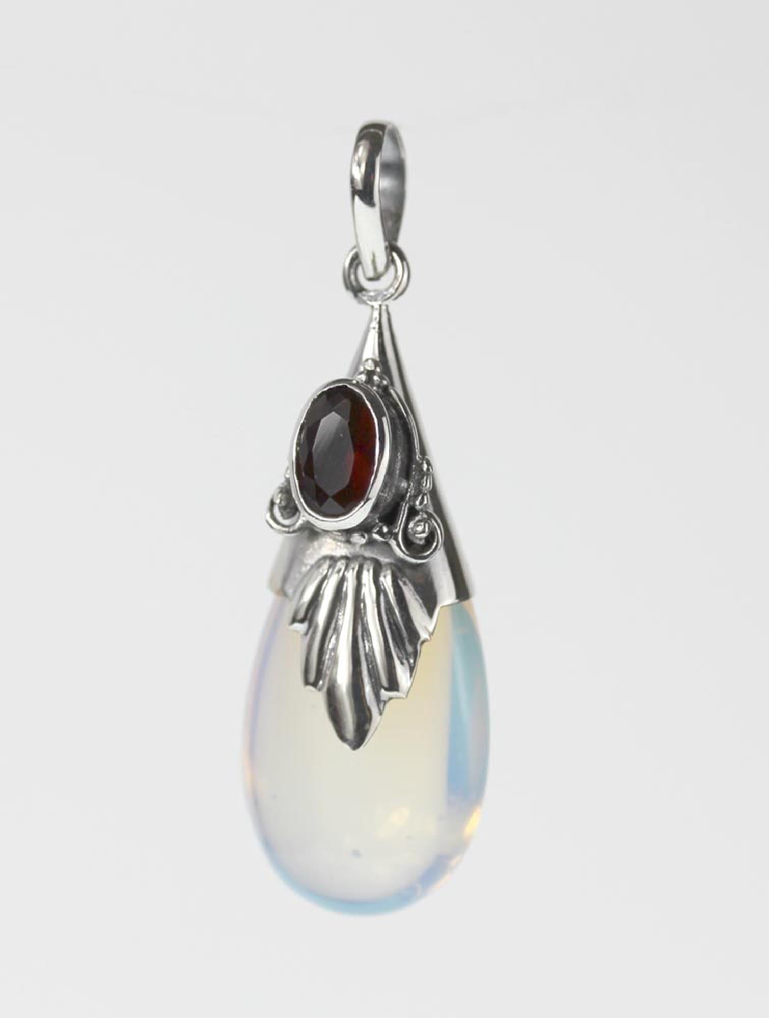 R.H. Jewelry Sterling Silver Rainbow Moonstone Pendant With Red Cystal ...