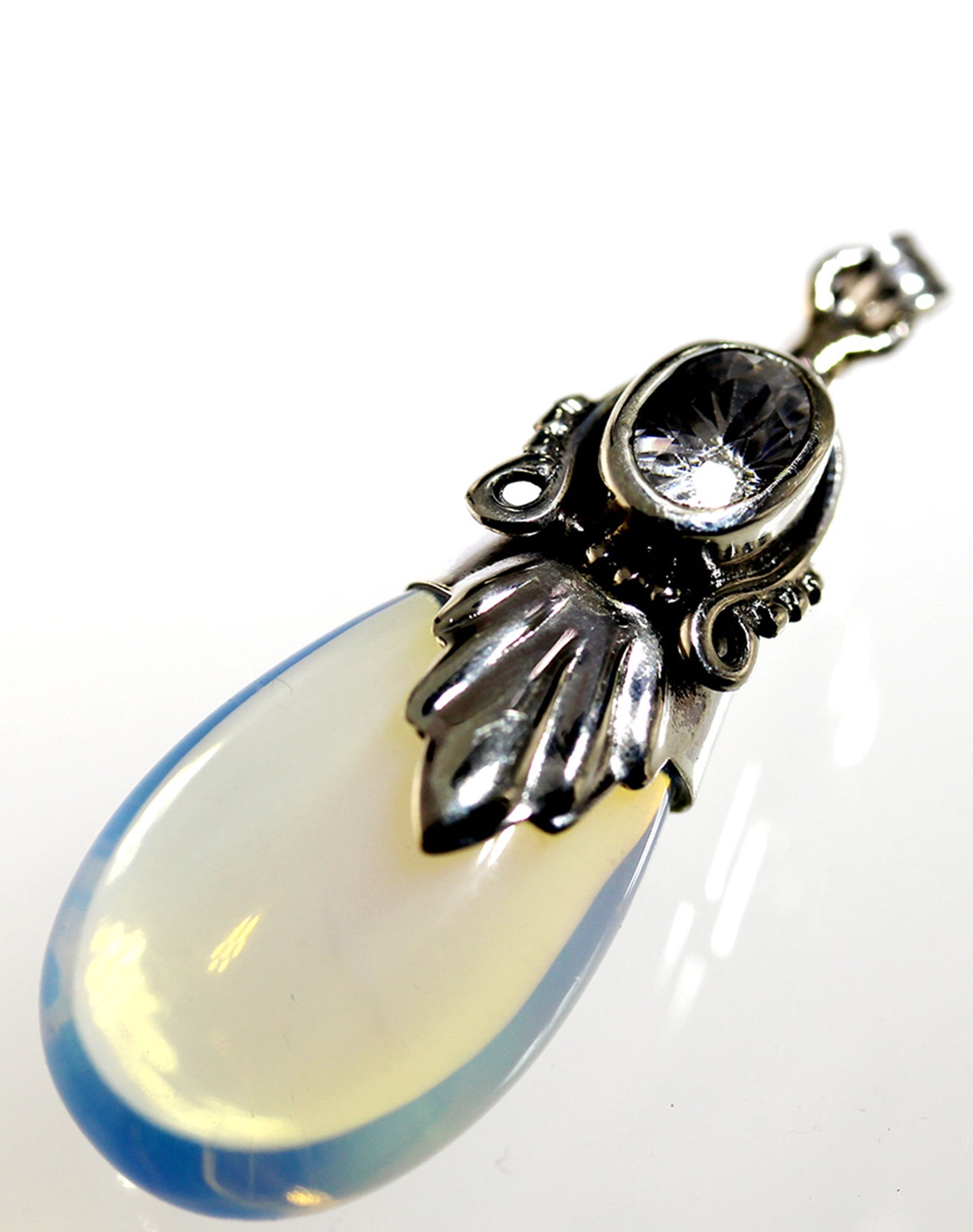 R.H. Jewelry Sterling Silver Rainbow Moonstone Pendant With white ...