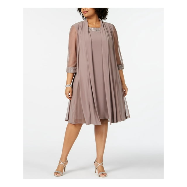 R&M RICHARDS Womens Brown Sequined Long Sleeve Open Cardigan Knee ...