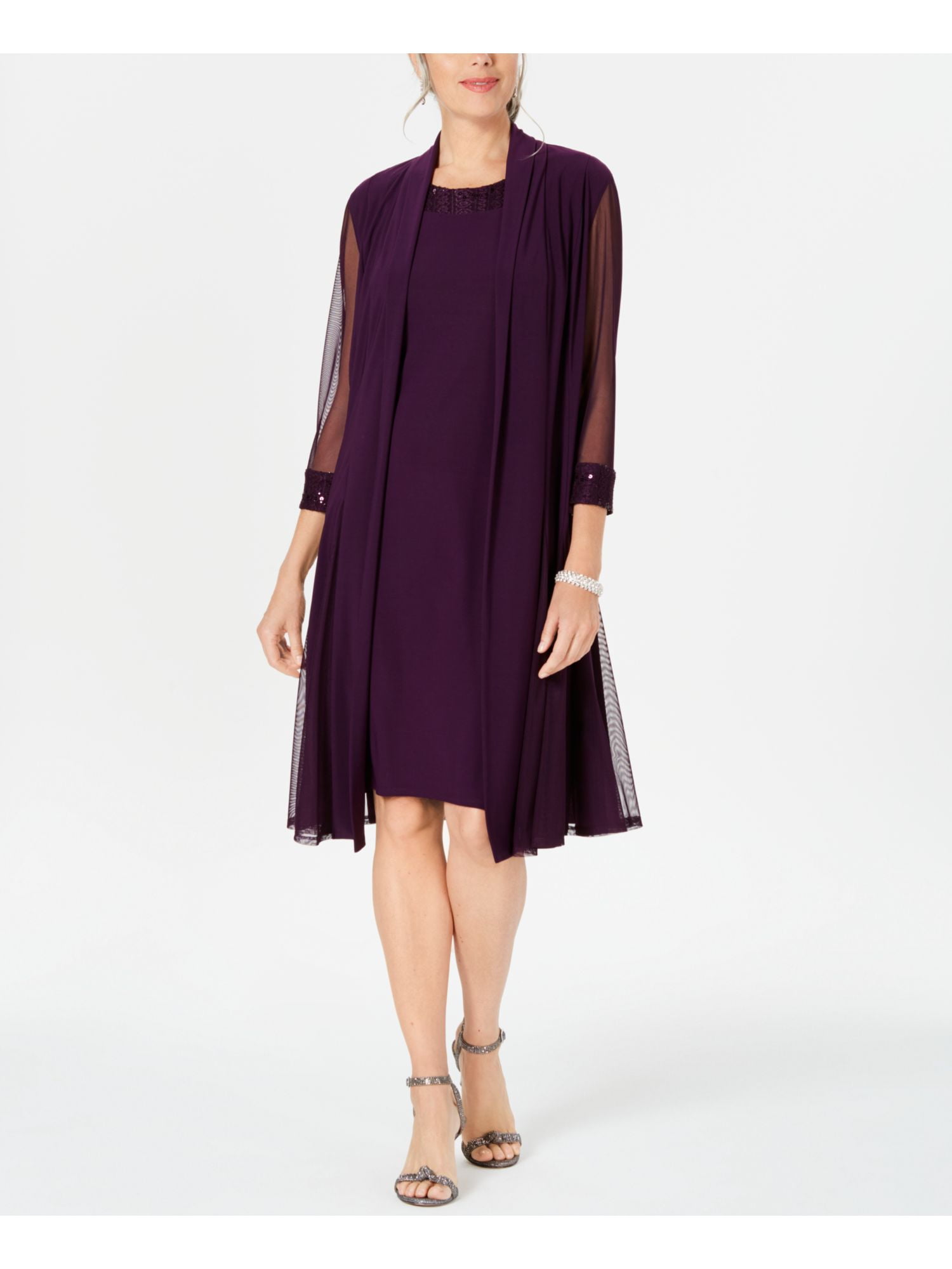 R&M RICHARDS Womens Purple Embellished Open Front 3/4 Sleeves Wear To ...