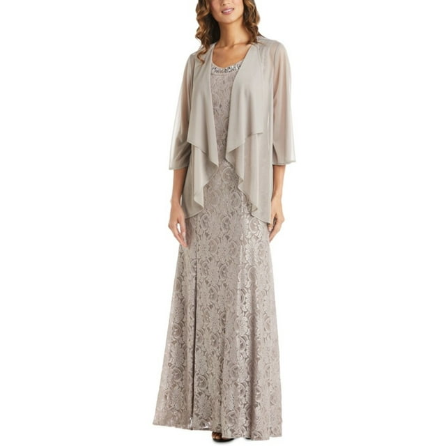 R&M RICHARDS Womens Silver Sheer 3/4 Sleeve Open Front Wear To Work ...