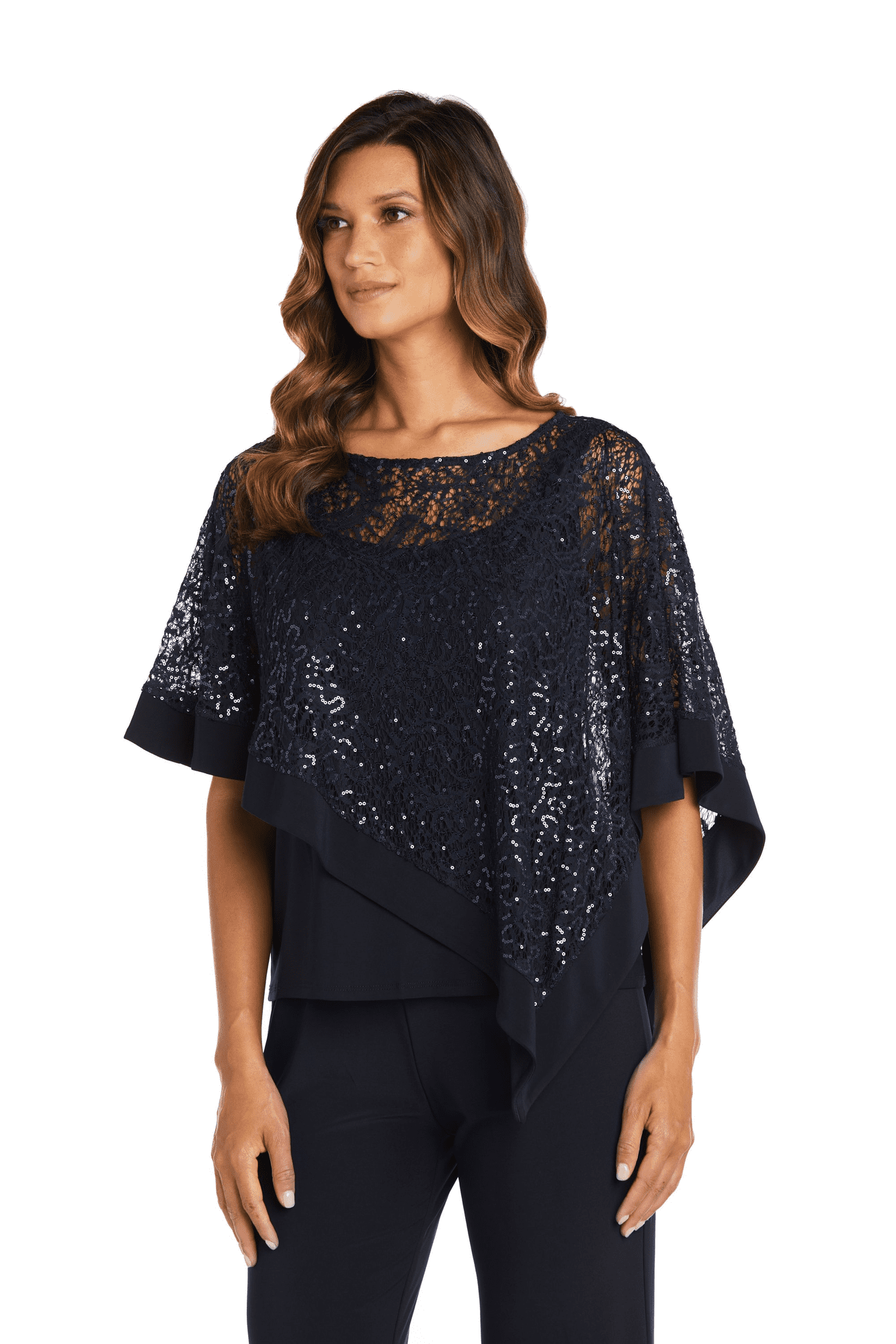 R&M Richards Women's Asymmetric Mock Lace Poncho Top with Tank Top ...