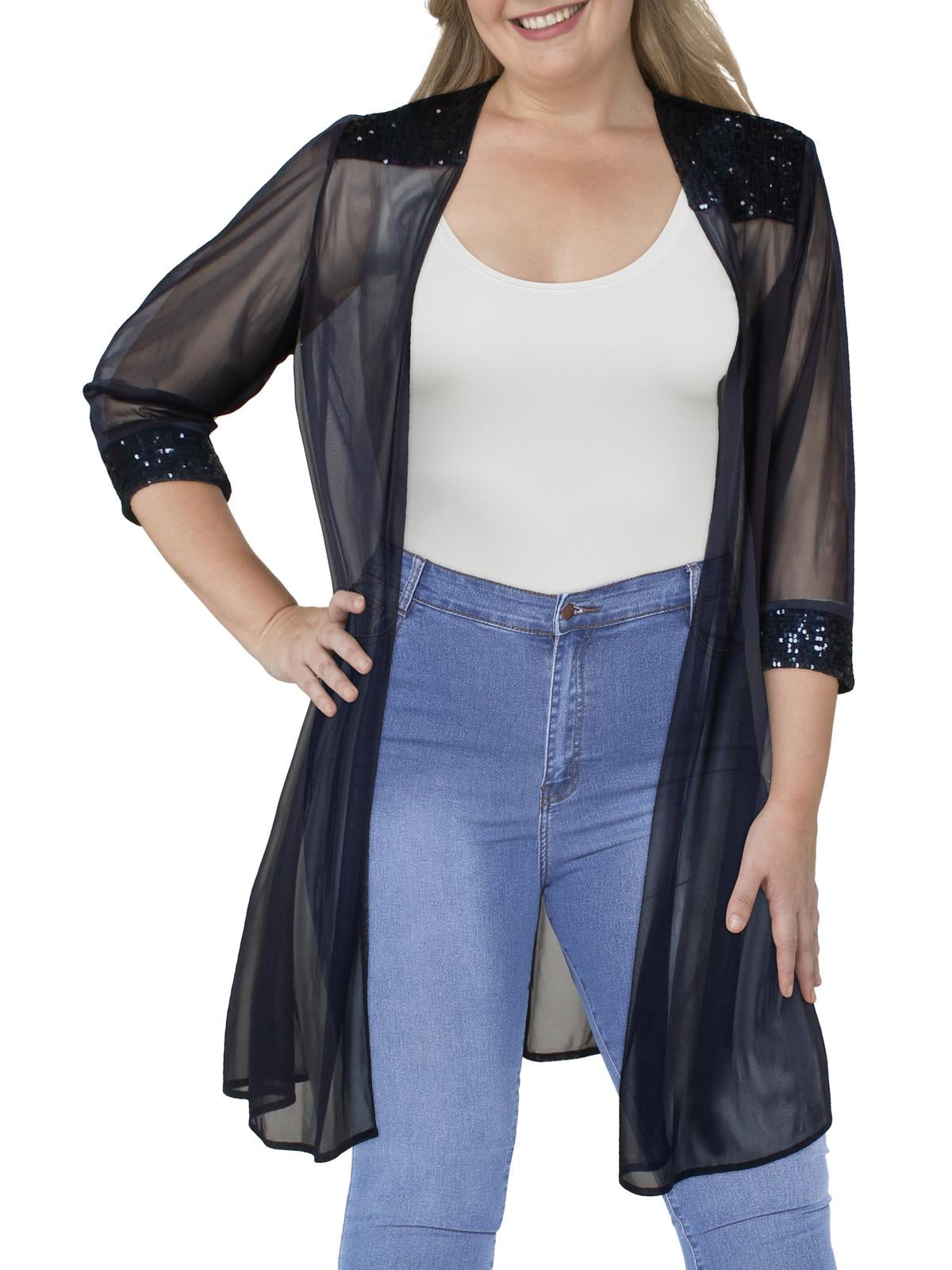 R&M Richards Womens Knit Embellished Duster Blazer - Walmart.com