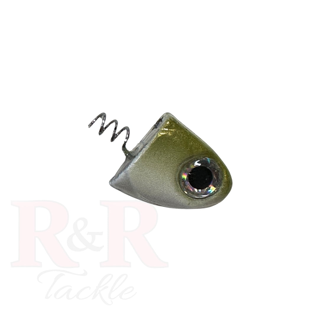 R & R Tackle 0.75oz Olive and Pearl White SlideBait Jighead with 4/0 ...