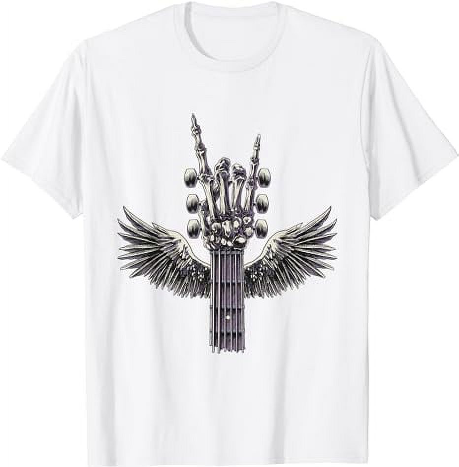R Rock On Guitar Neck Rock & Roll Skeleton Hand Concert Band T-Shirt ...