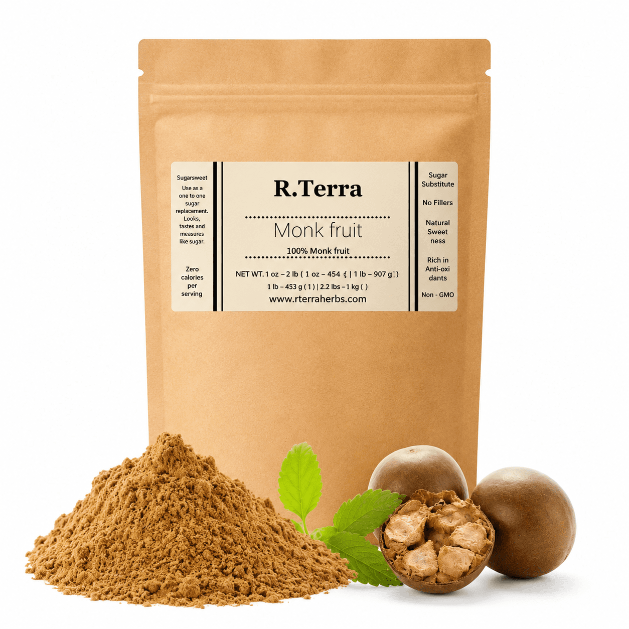R. Terra Monk Fruit Sweetener Powder – Zero Calorie Natural Sugar ...