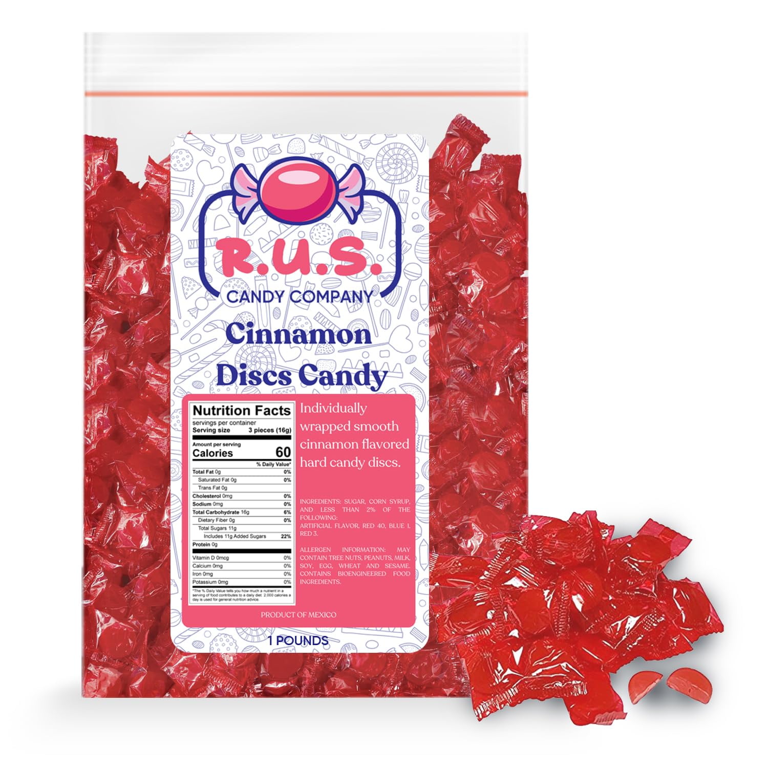 R.U.S. Candy Company Cinnamon BCF26 Disc Candy - 1 Pound Bag - Spicy ...