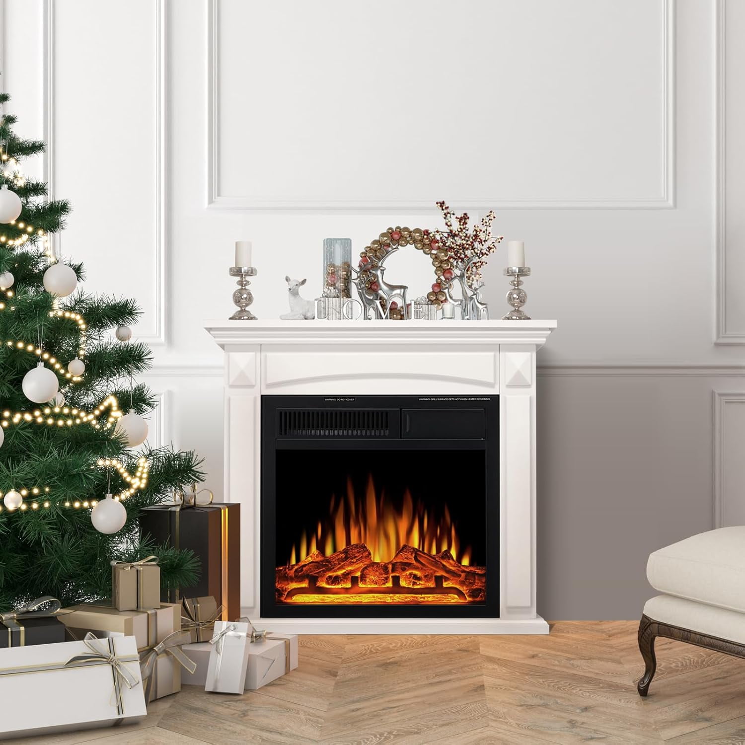 R.W.FLAME 27” Electric Fireplace Mantel Wooden Surround Firebox, TV ...