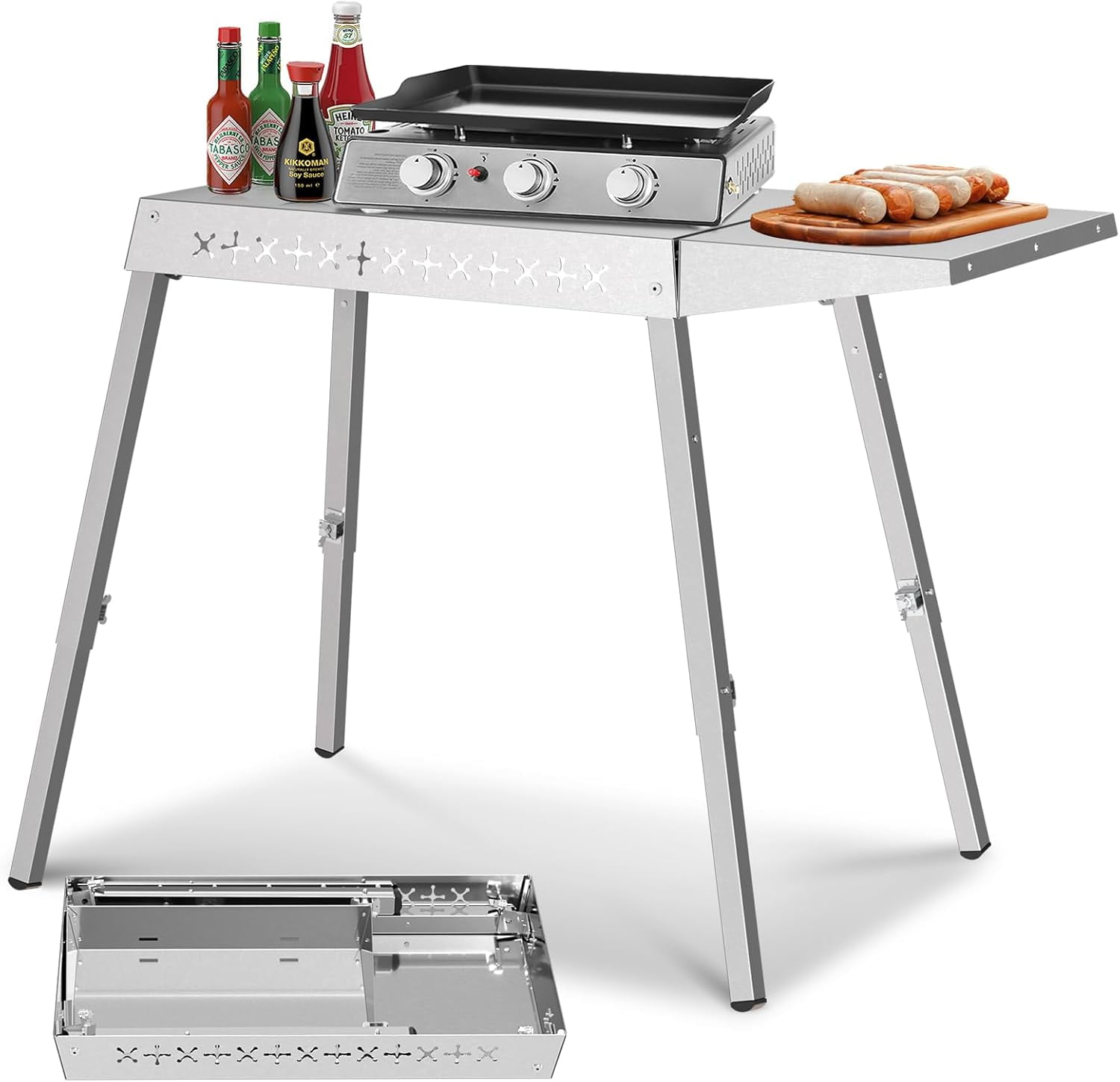 R.W.FLAME Portable Grill Prep Table with Adjustable and Folding Legs ...
