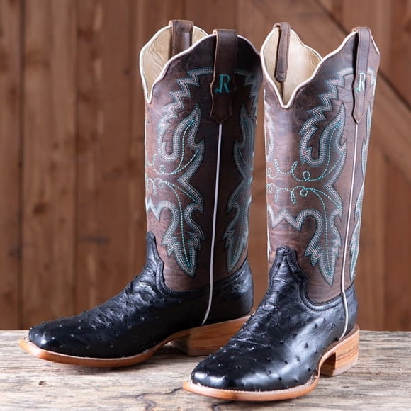 Black Ostrich Skin Boots