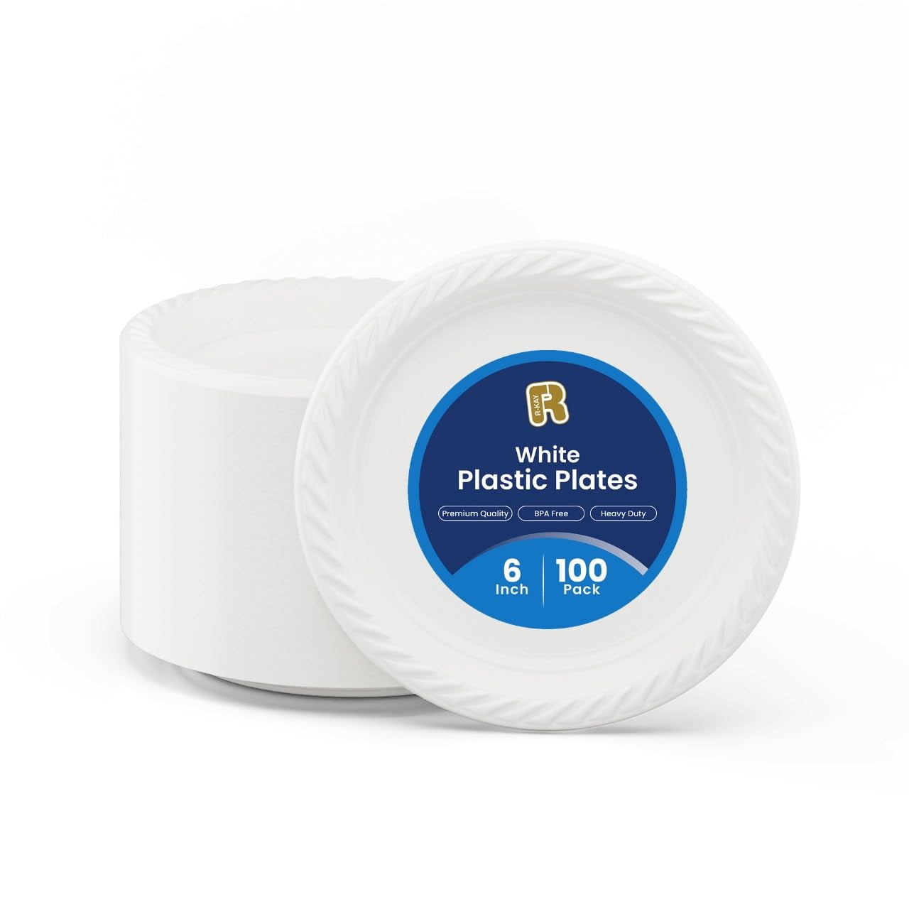 R-kay 100 Pack 6 MMF7 Inch White Plastic Plates Disposable - Heavy Duty ...