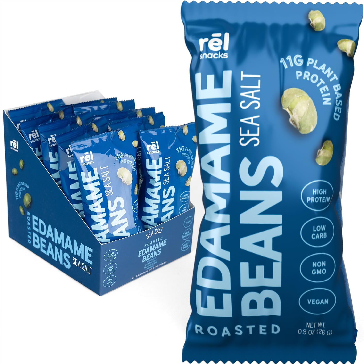 Rēl Snacks Roasted Edamame MZF22 by Fred's Farm - Sea Salt, Low Calorie (0.9oz, 10-Pack) | Keto ...