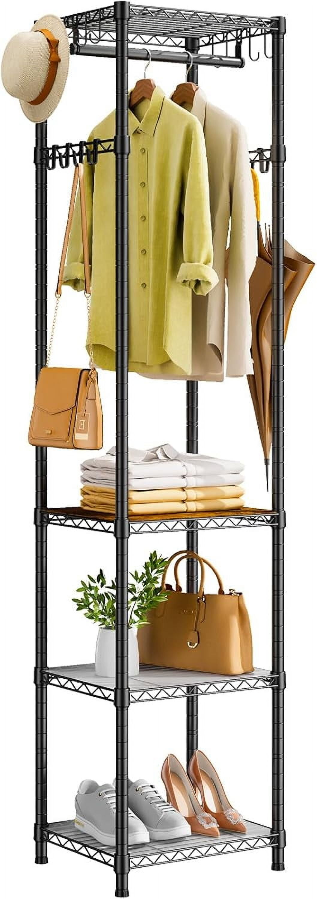 R1 Coat Rack Freestanding, Hall Tree with 4 Storage Shelves and 16 ...
