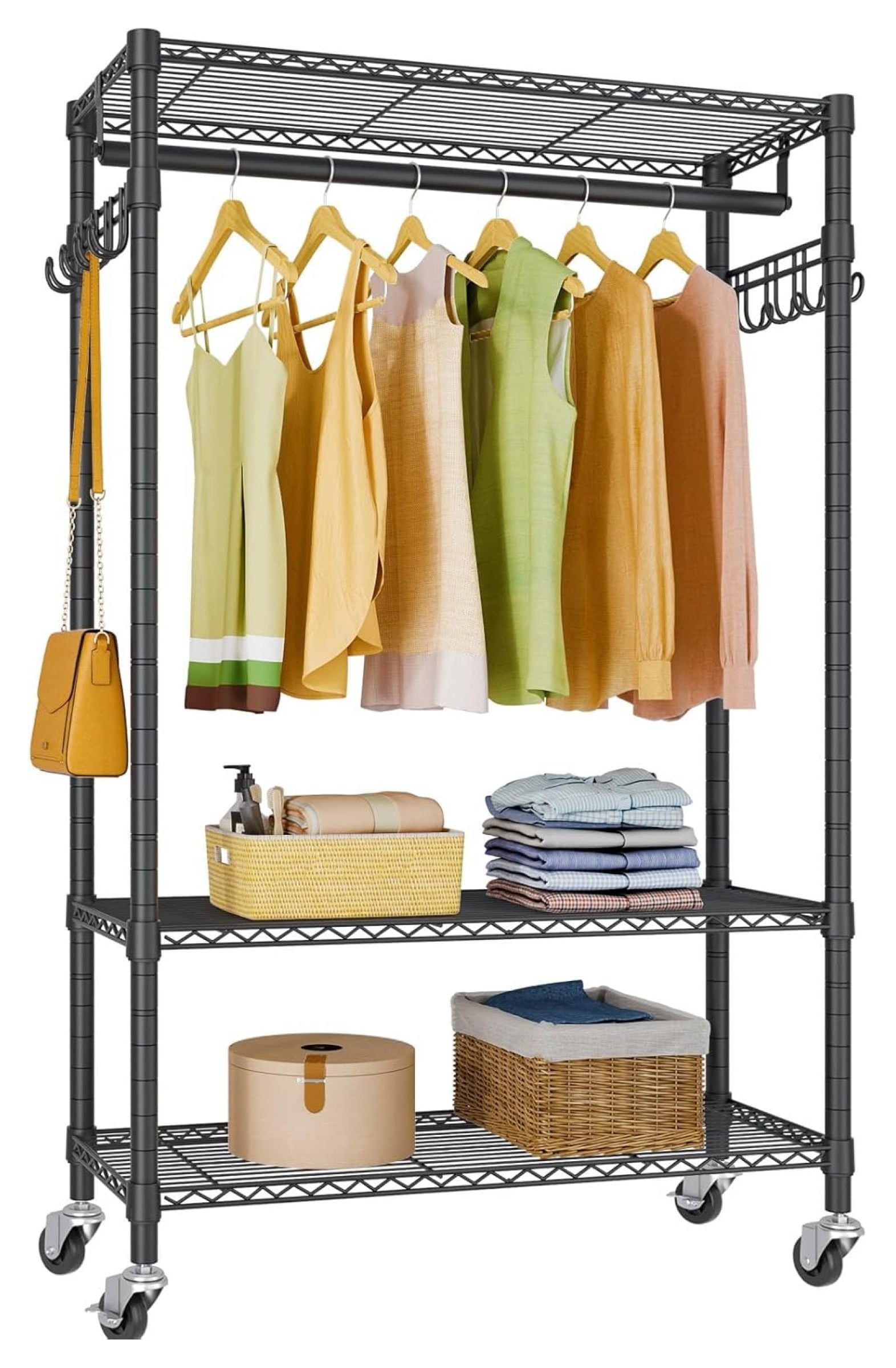 R1 Heavy Duty Garment Rack with Lockable Wheels, Portable Rolling ...