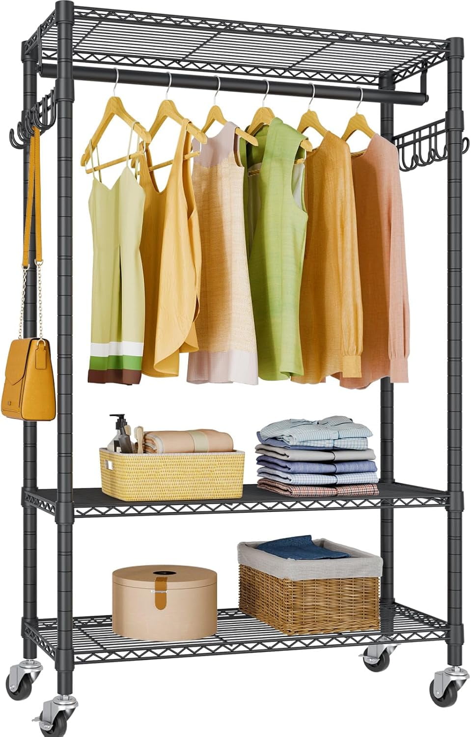 R1 Heavy Duty Garment Rack with Lockable Wheels, Portable Rolling ...