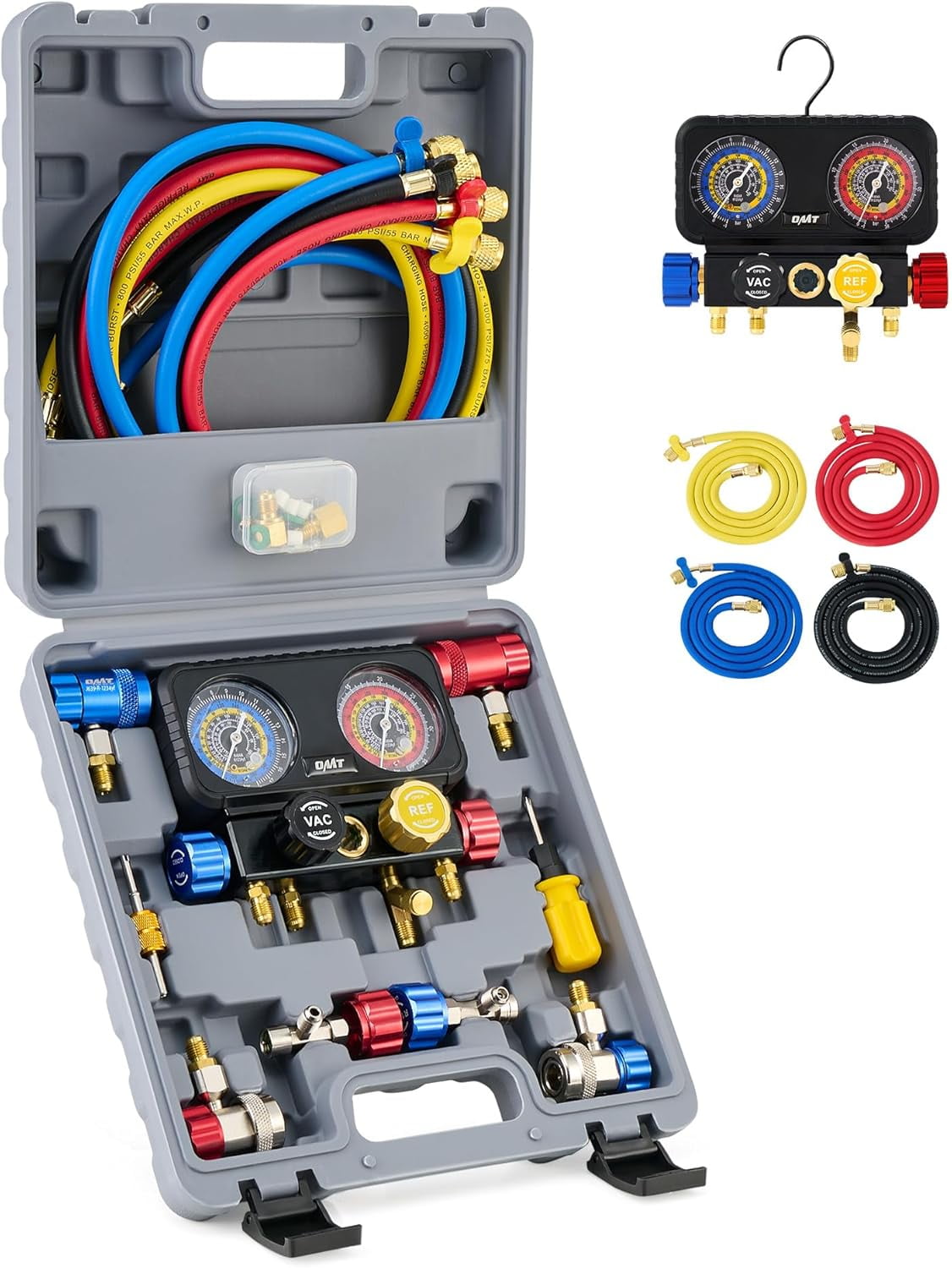 R1234yf AC Gau Set, 4 Way Gaus W Hoses R134a Quick Couplers Self ...