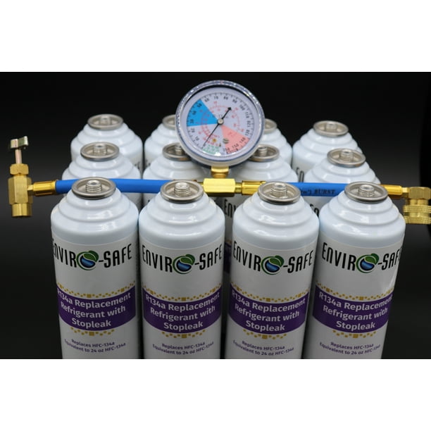R134a Refrigerant replacement with stop leak, case of 12 and Brass ...
