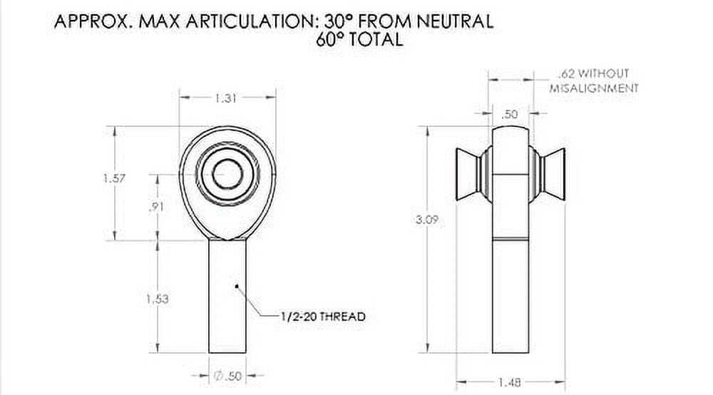 R1669 1/2 x 1/2 Inch Bore Chromoly Left Hand Threaded Spherical Rod ...
