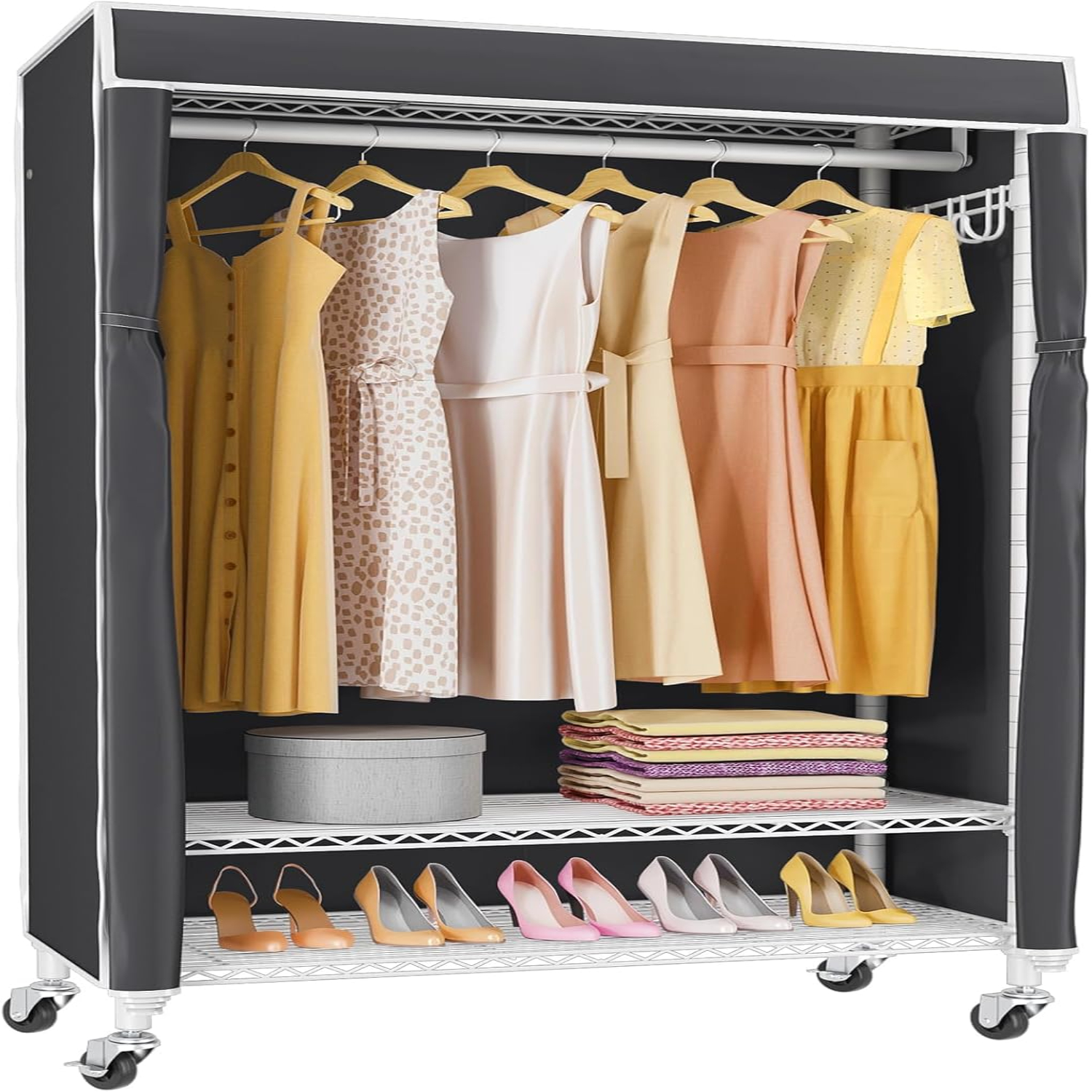 R1C Plus Garment Rack with Cover Rolling Clothes Rack with Locking ...