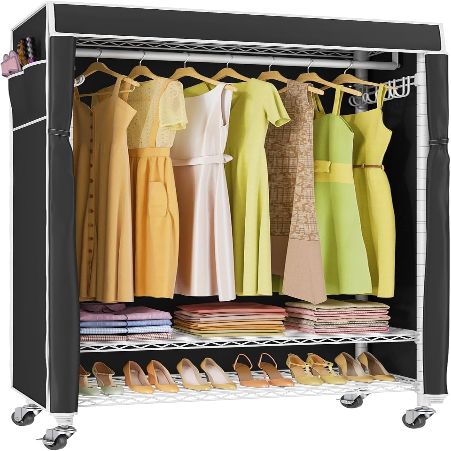 R1C Plus Garment Rack with Cover Rolling Clothes Rack with Locking ...