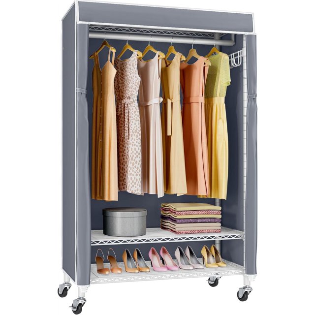 R1C Rolling Clothes Rack with Cover Portable Closet for Hanging Clothes ...
