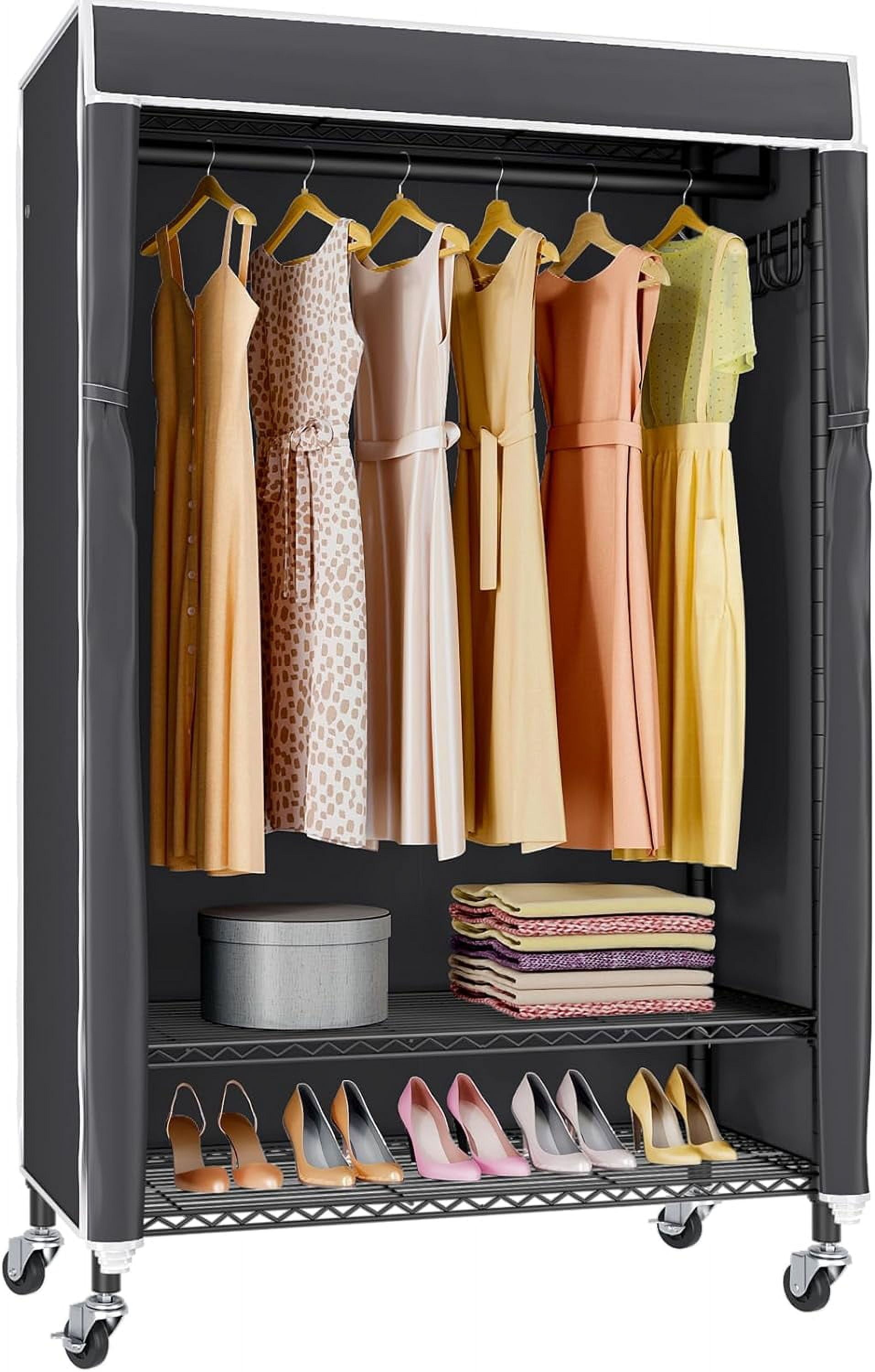 R1C Rolling Clothes Rack with Cover Portable Closet for Hanging Clothes ...