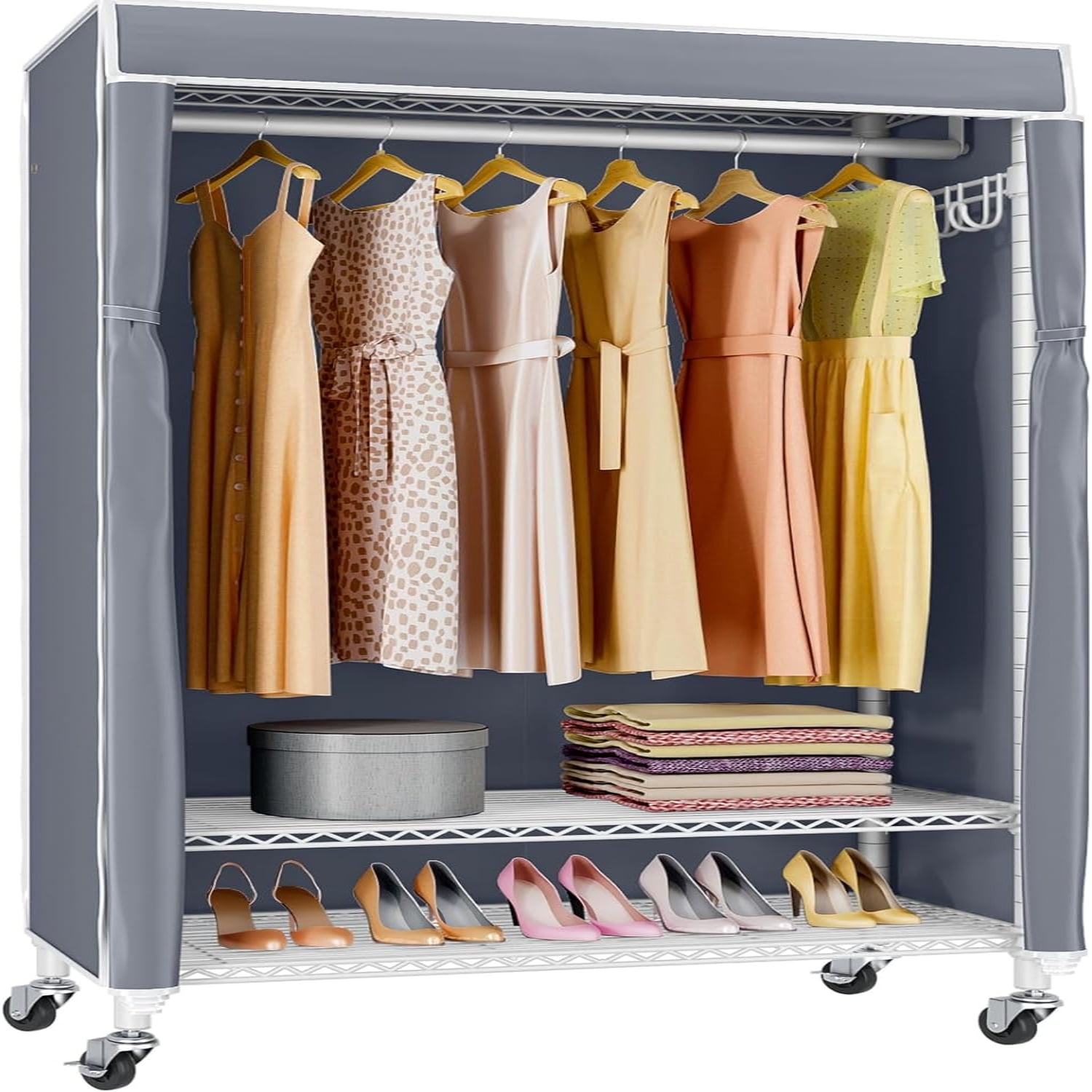 R1C Rolling with Cover Portable Closet for Hanging Clothes Heavy Duty ...