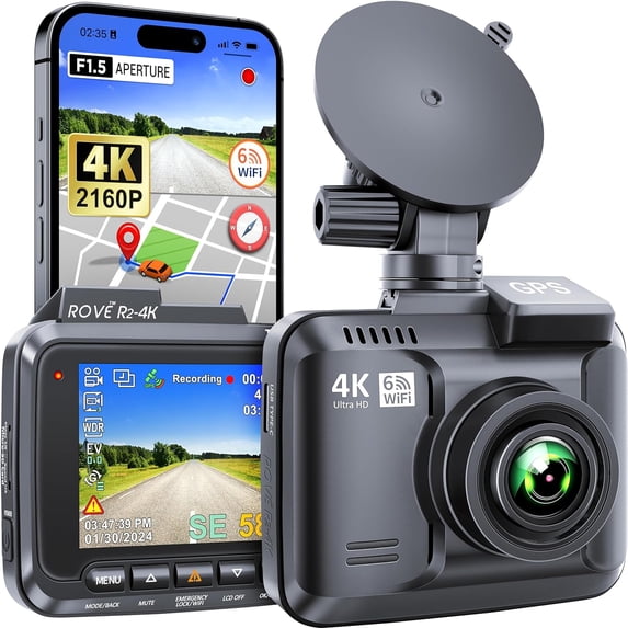 R2-4K Dash Cam Built-in WiFi 6 GPS Car Dashboard Camera Recorder with ...