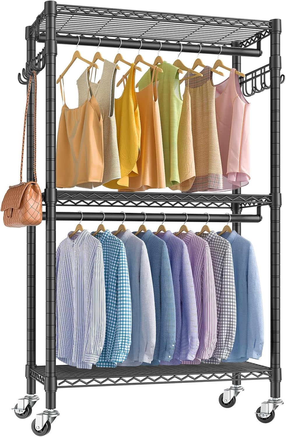 R2 Medium Rolling Clothes Rack Heavy Duty Clothing Rack for Hanging ...