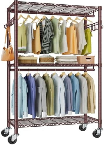 R2 Plus Rolling Clothes Rack for Hanging Clothes Heavy Duty Clothing ...