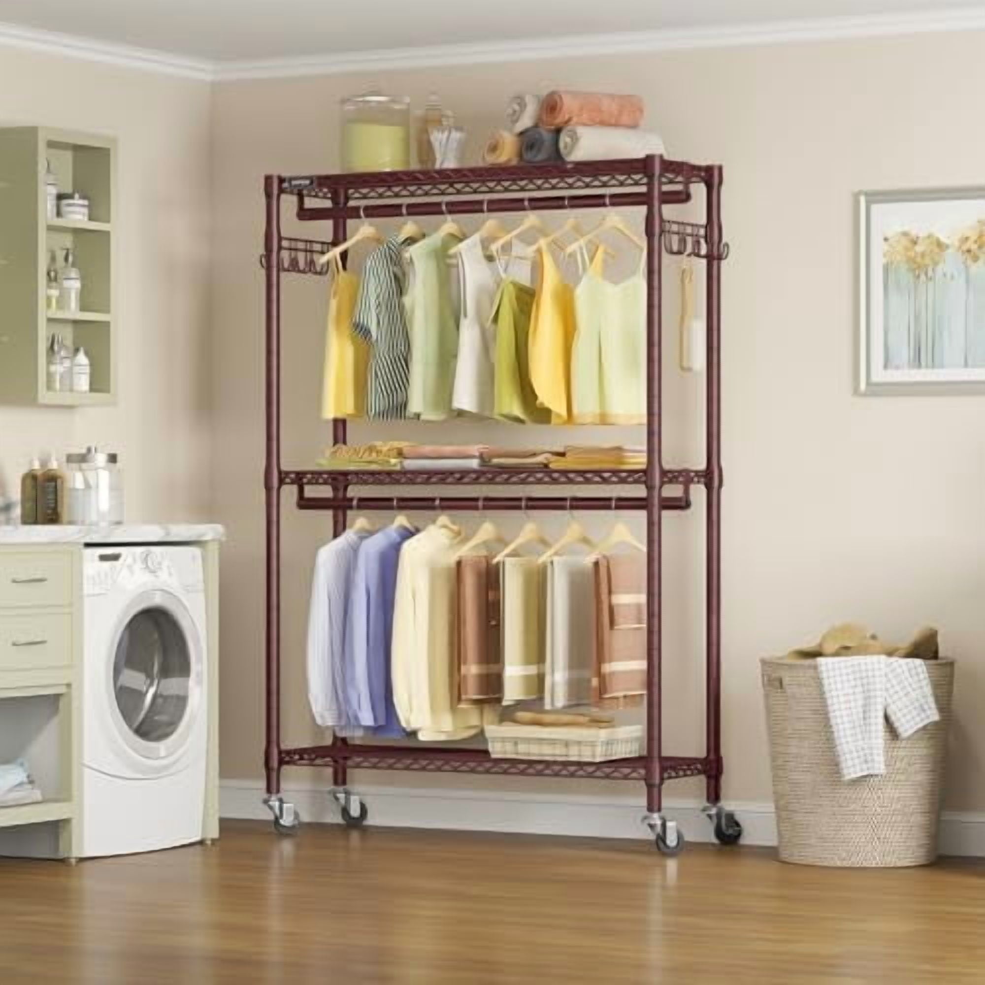 R2 Plus Rolling Clothes Rack for Hanging Clothes Heavy Duty Clothing ...