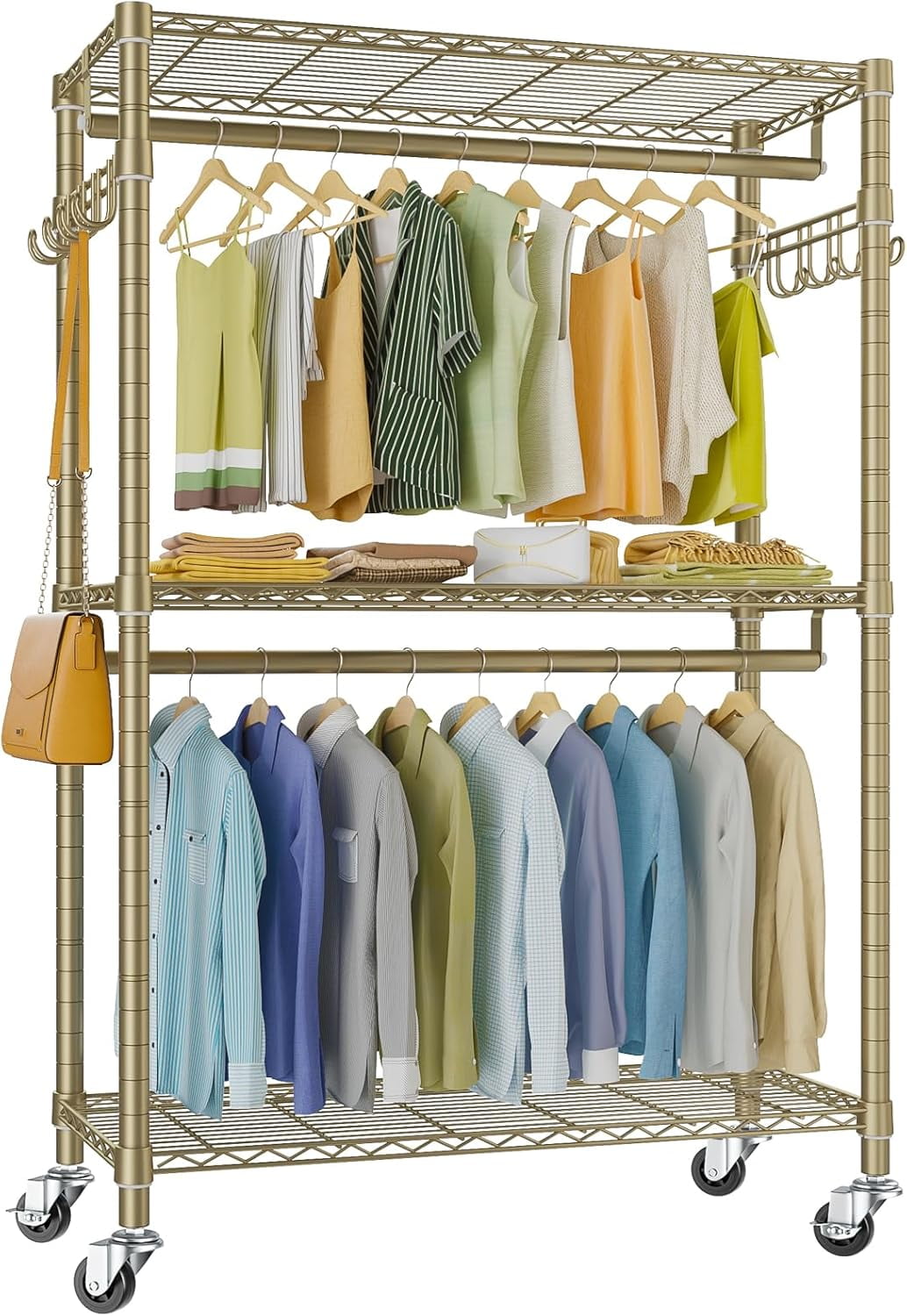 R2 Plus Rolling Clothes Rack for Hanging Clothes Heavy Duty Garment ...